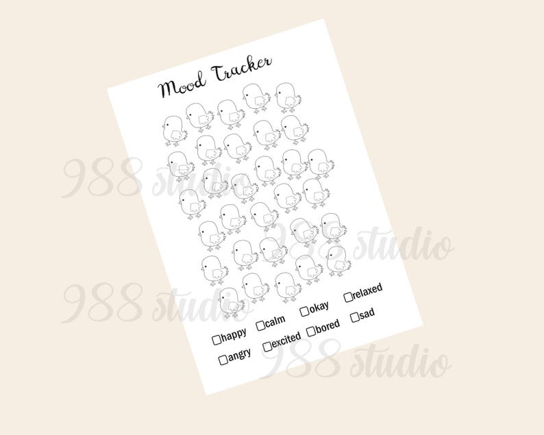 Mood Tracker Printable, Chicken Mood Tracker, Journal Page, Monthly ...