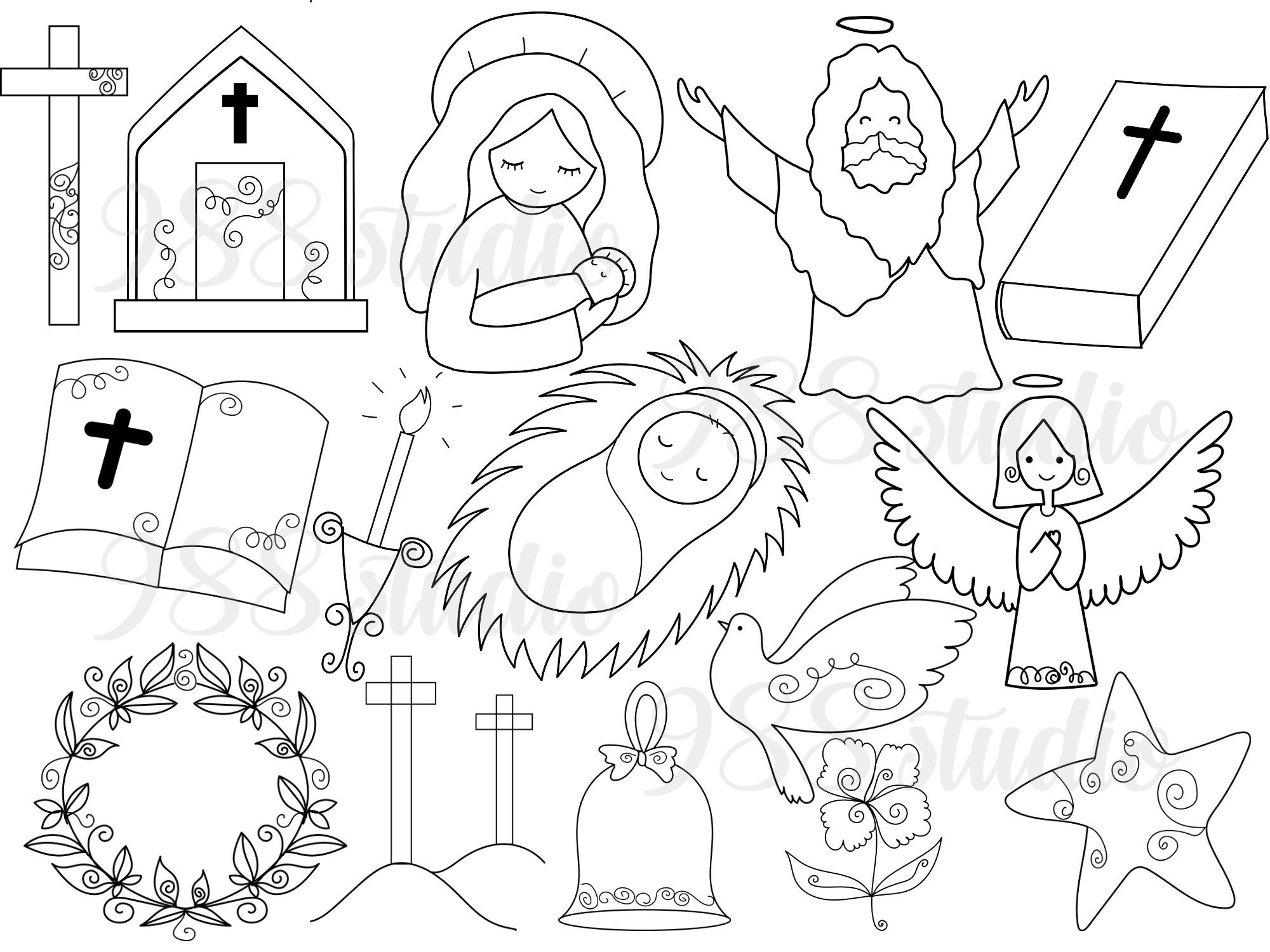 Doodle Christian Svg, Mary and Jesus Art, Christ Outline Drawing ...