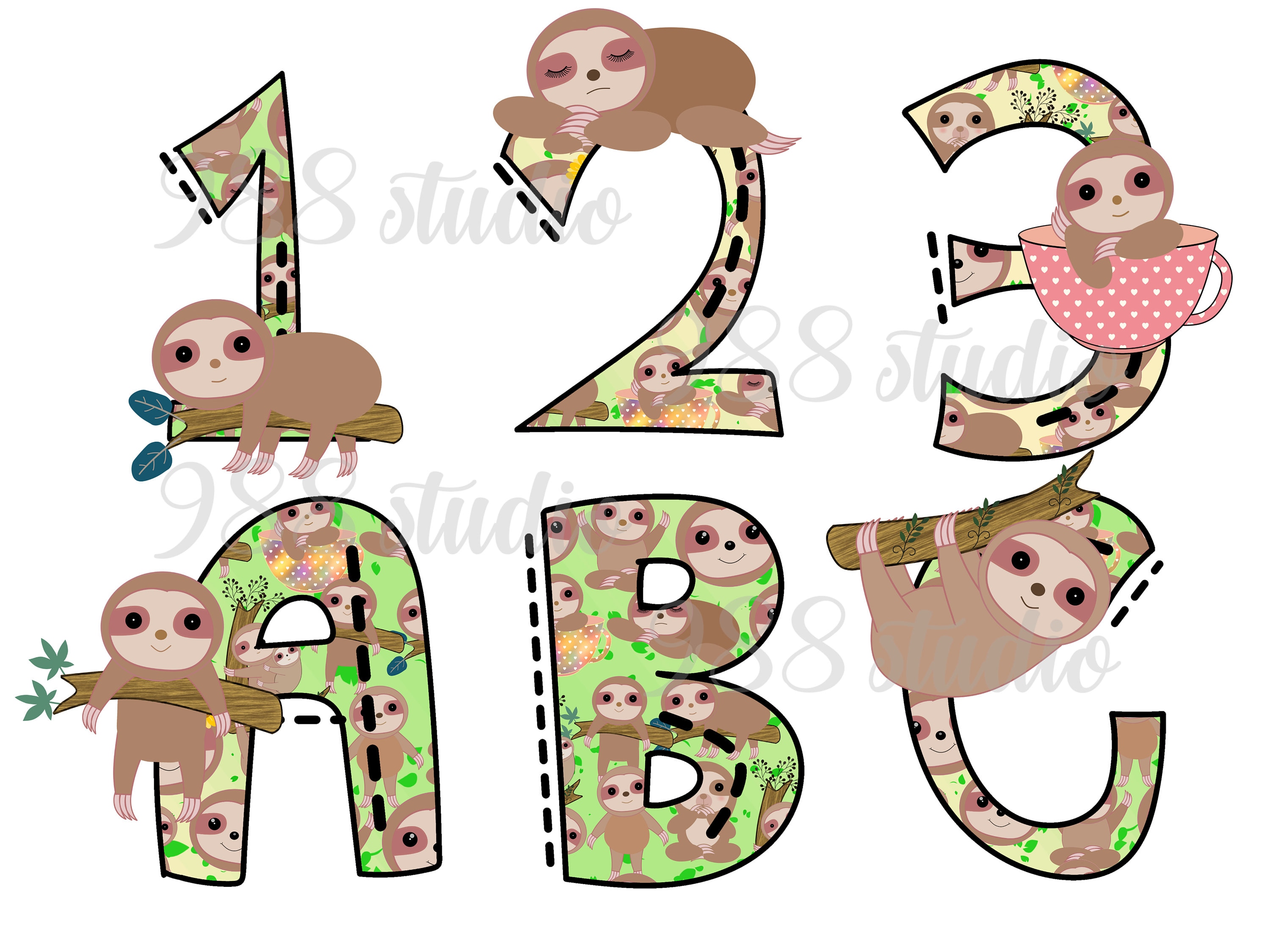Sloth Alphabet Png, ABC Doodle Art, Animal Fonts, Sloth Letters ...