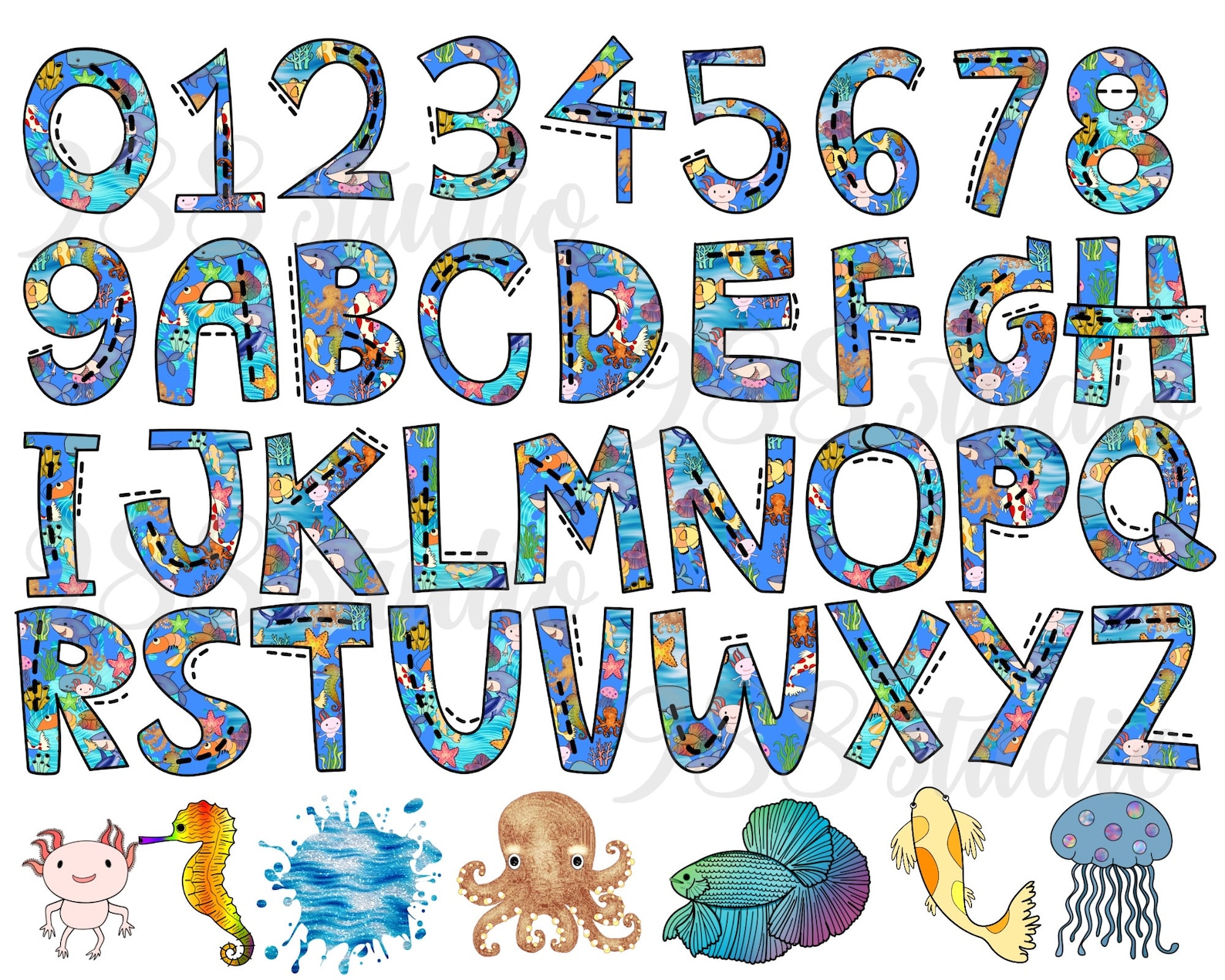 Water Animal Alphabet Png, Pdf, Sea Animal Font, Fish Letters Png ...