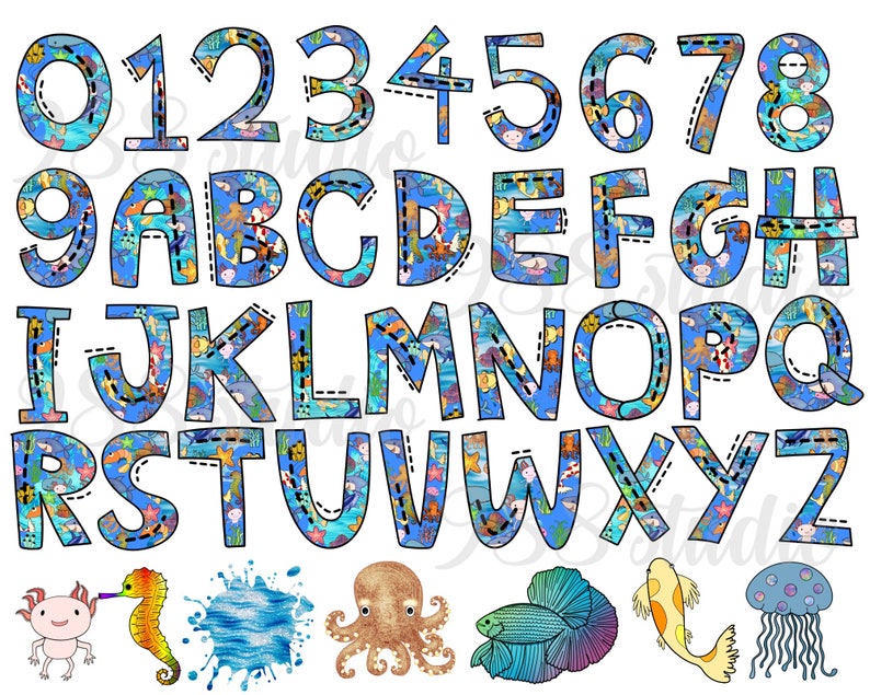 Water Animal Alphabet Png, Pdf, Sea Animal Font, Fish Letters Png ...