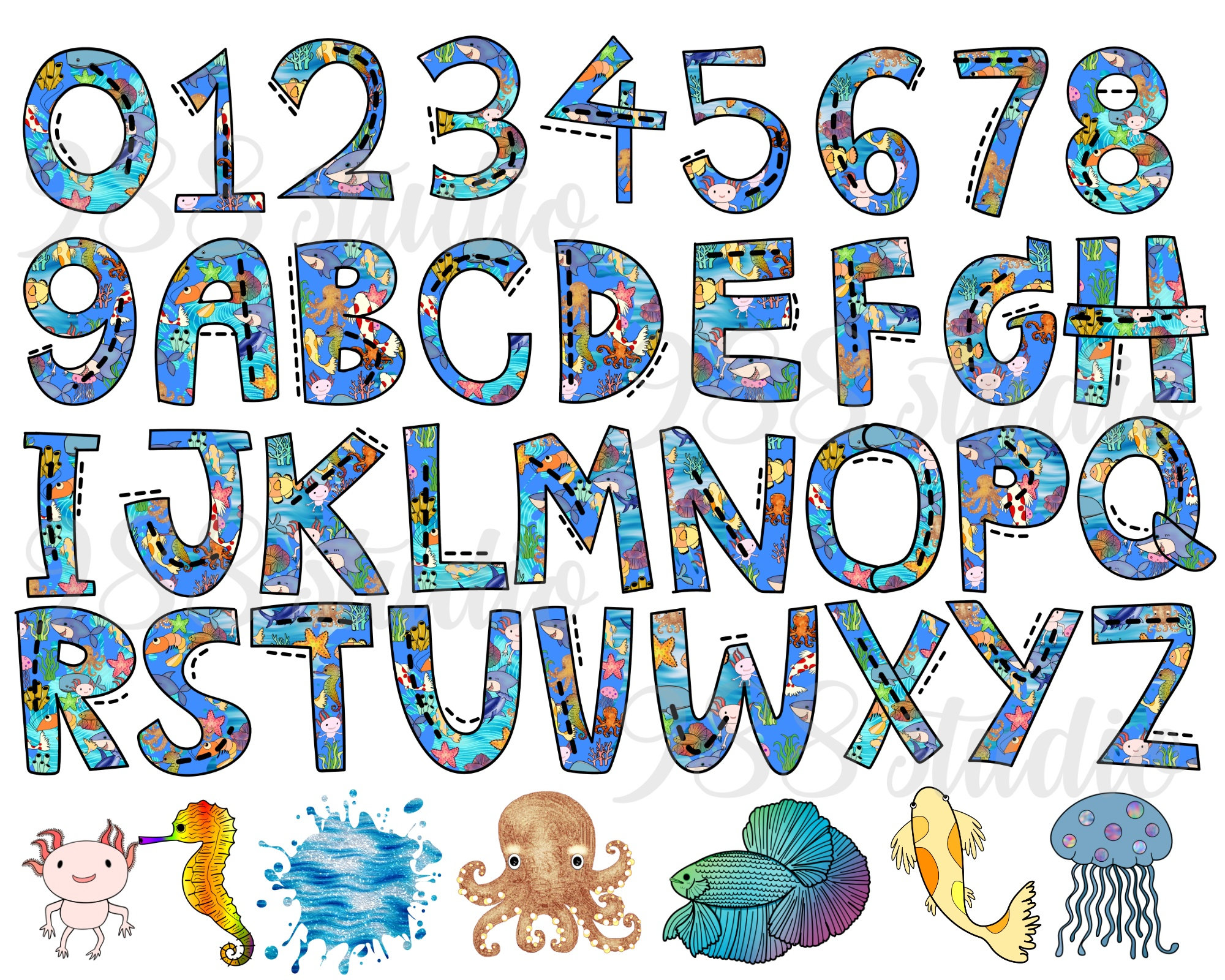 Water Animal Alphabet Png, Pdf, Sea Animal Font, Fish Letters Png ...