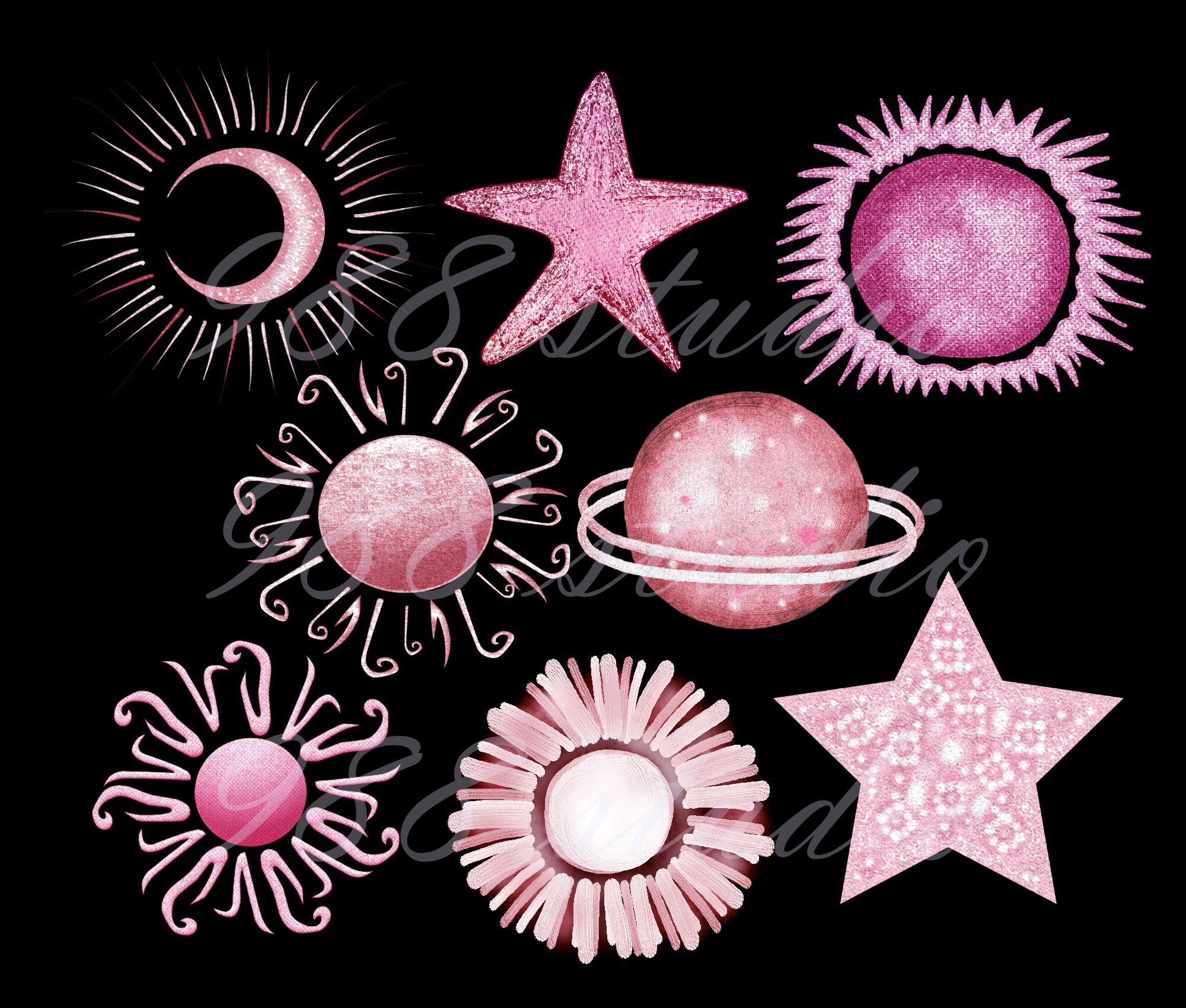 Pink And Black Star Clip Art
