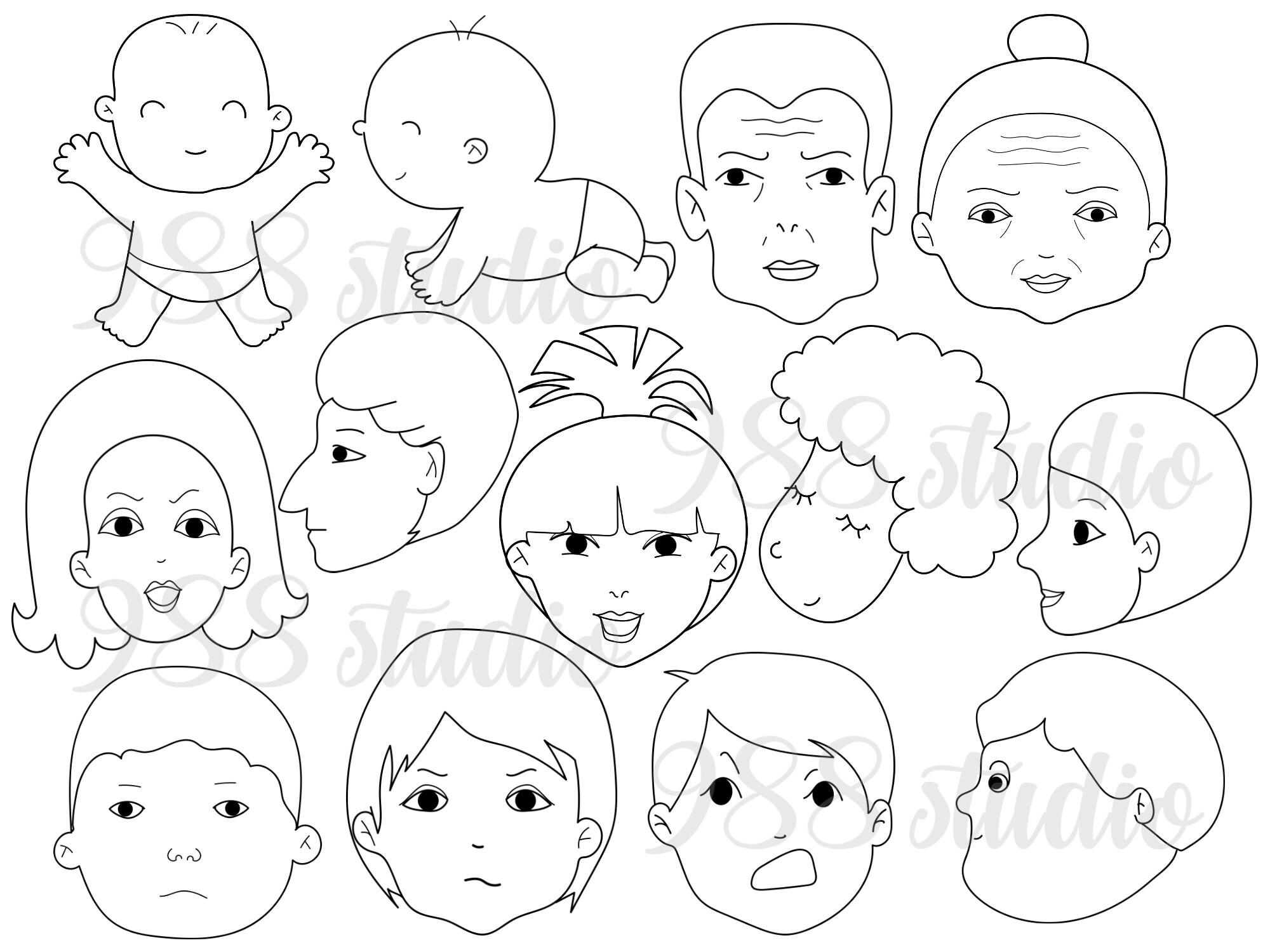 Doodle Face Svg, Face Line Drawing Art, People Outline, Head Artwork ...