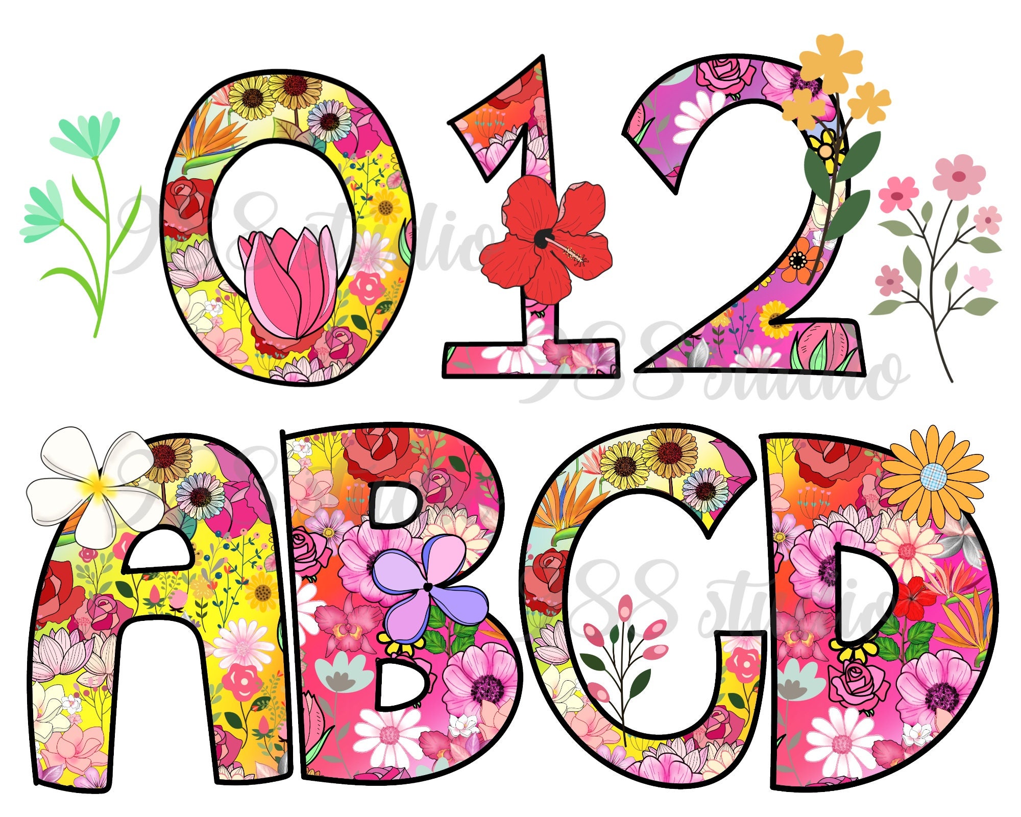 Flower Alphabet Png, Floral Font Pdf, Abc Png, Flower Font, Alphabet ...