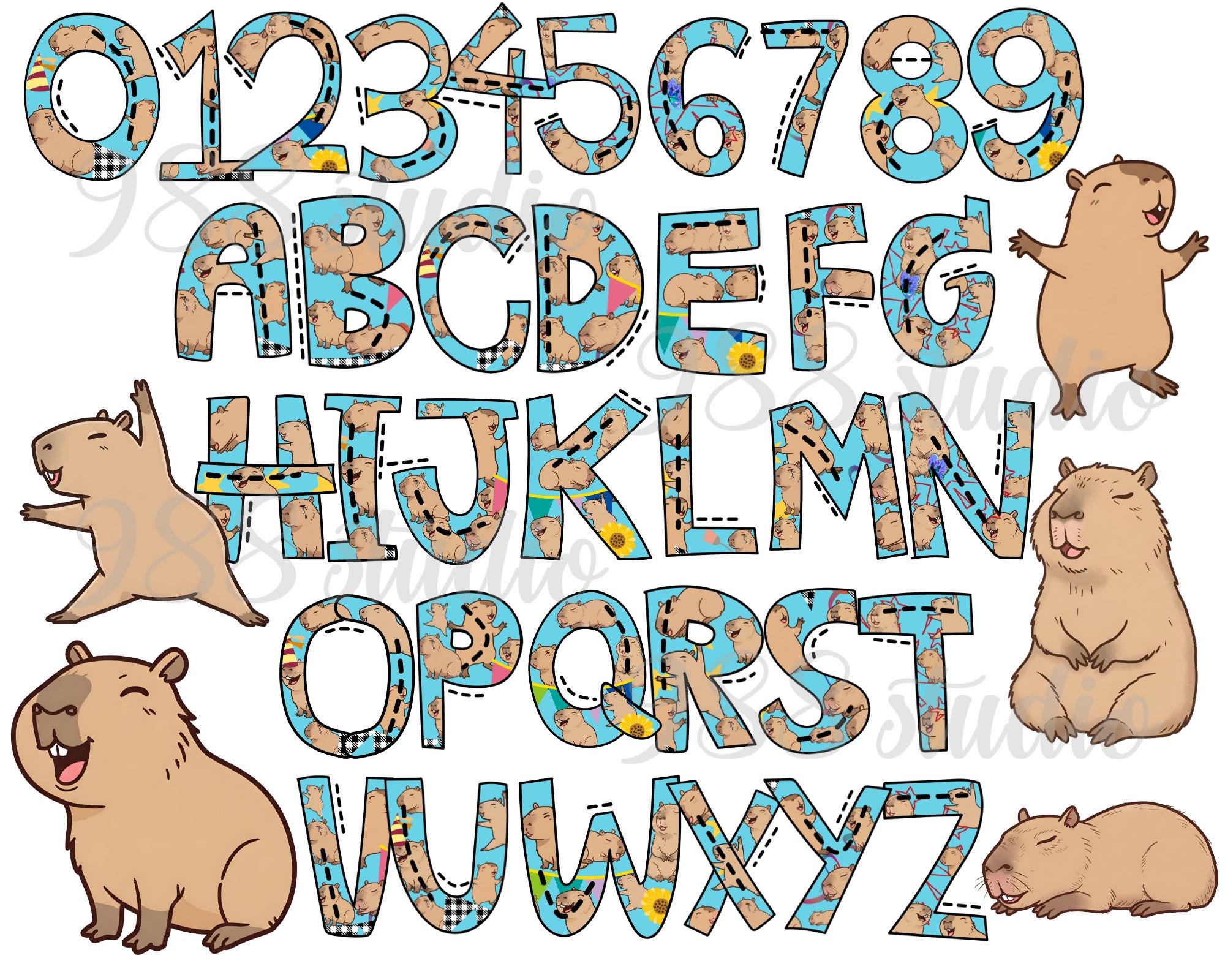 Capybara Fonts, Capital Letters, Animal Alphabet Png, Pdf, Cute Fonts ...
