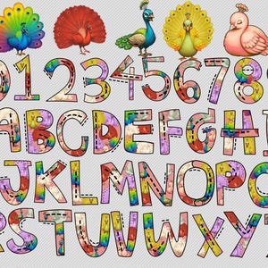 Peacock Fonts, Ornament Font, Number Clip Art, Peacock Bird Sublimation ...