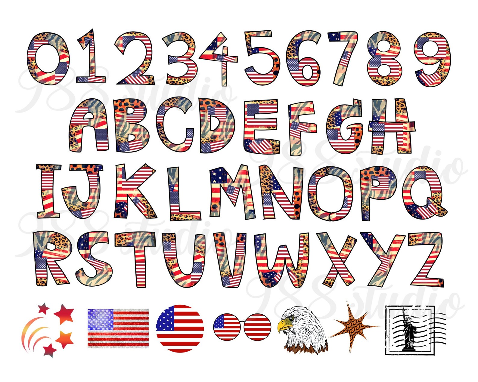 American Letters Png Patriotic Font Png Leopard USA Pdf 4th - Etsy
