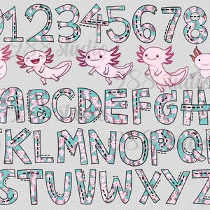 Axolotl Alphabet Png, Amphibian Font, Salamander Clip Art, Sublimation ...