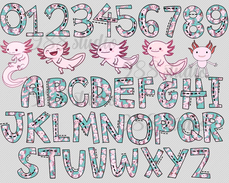 Axolotl Alphabet Png, Amphibian Font, Salamander Clip Art, Sublimation ...