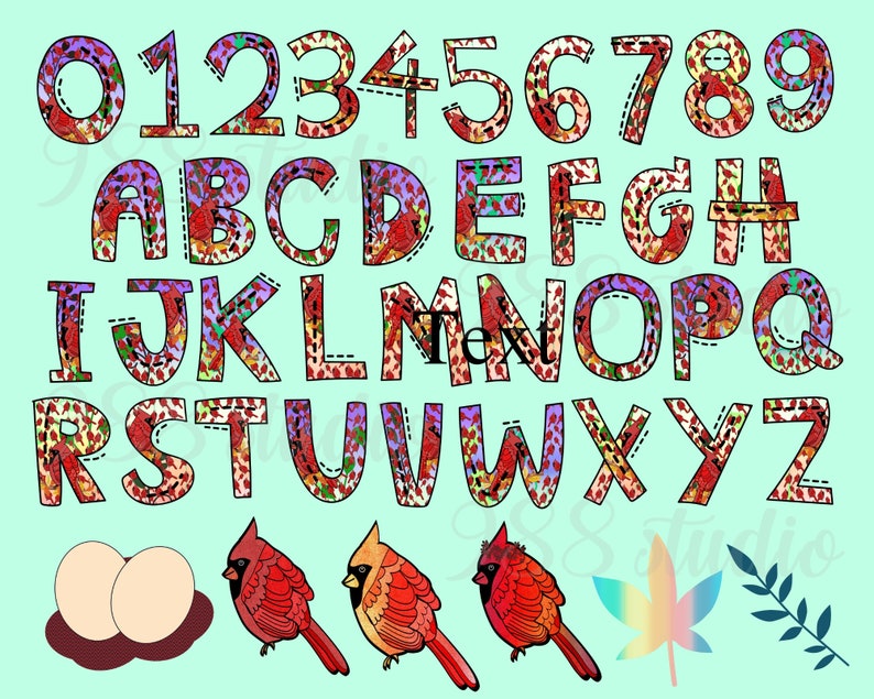 Birds Alphabet Red Cardinal Fonts Png Bird Letters Doodle - Etsy