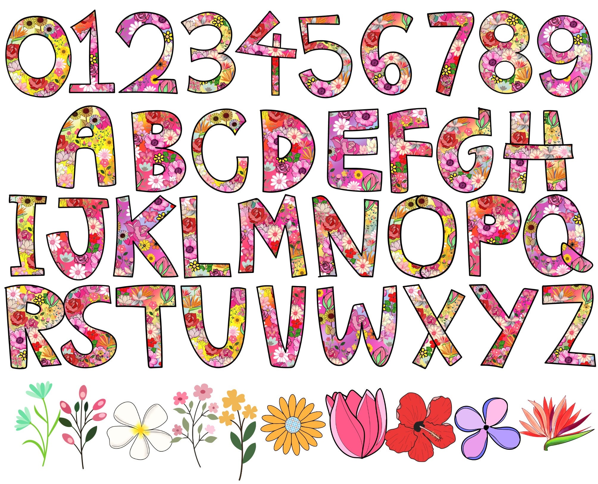 Flower Alphabet Png, Floral Font Pdf, Abc Png, Flower Font, Alphabet ...