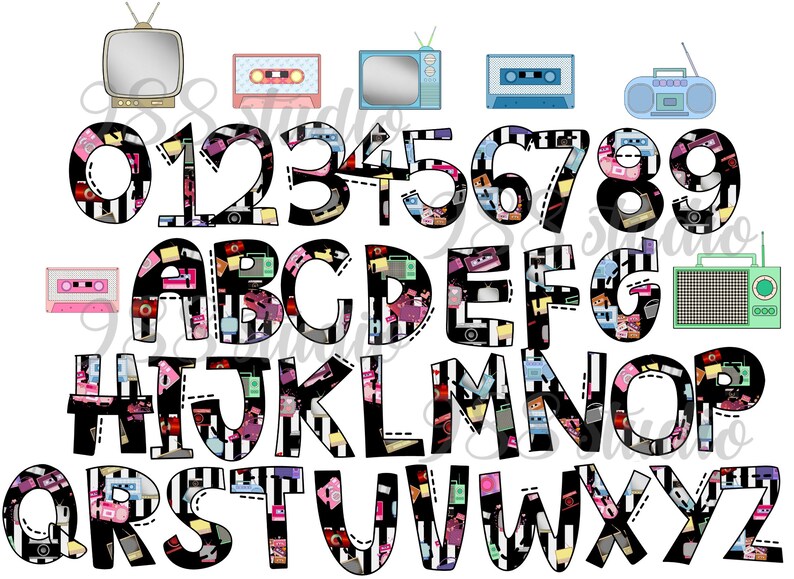 Retro Font Png, Doodle 90s Art, 90s Alphabet, Radio Clip Art, Cassette ...