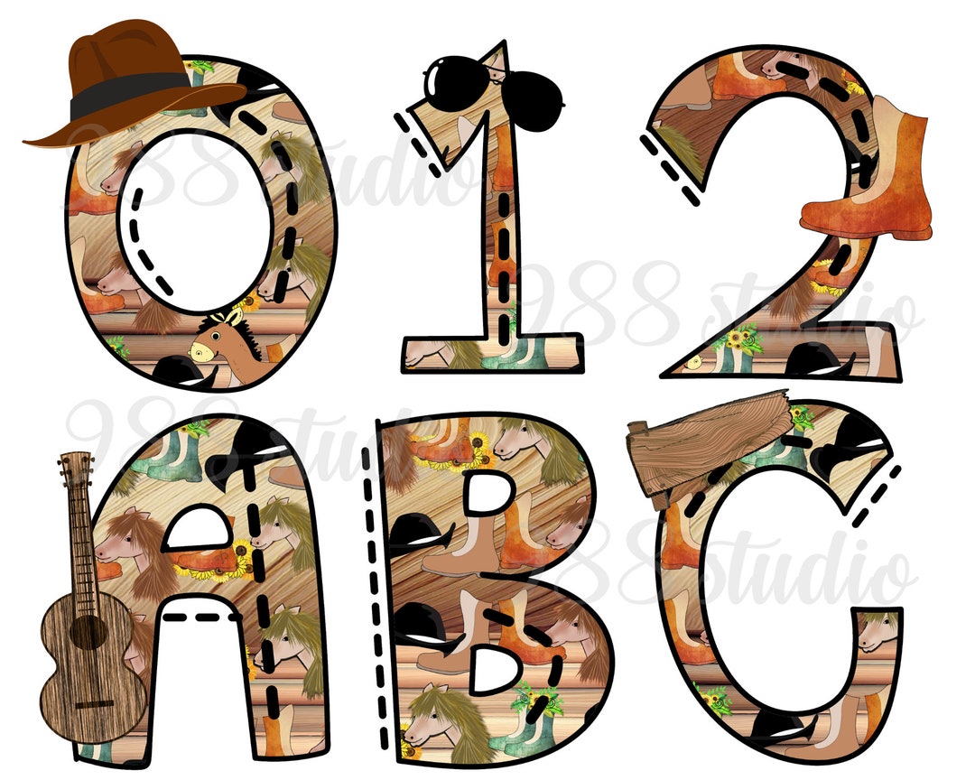 Country Fonts Clip Art, Western Letters Png, Cowboy Alphabet, Rustic ...