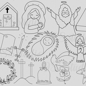 Doodle Christian Svg, Mary and Jesus Art, Christ Outline Drawing ...