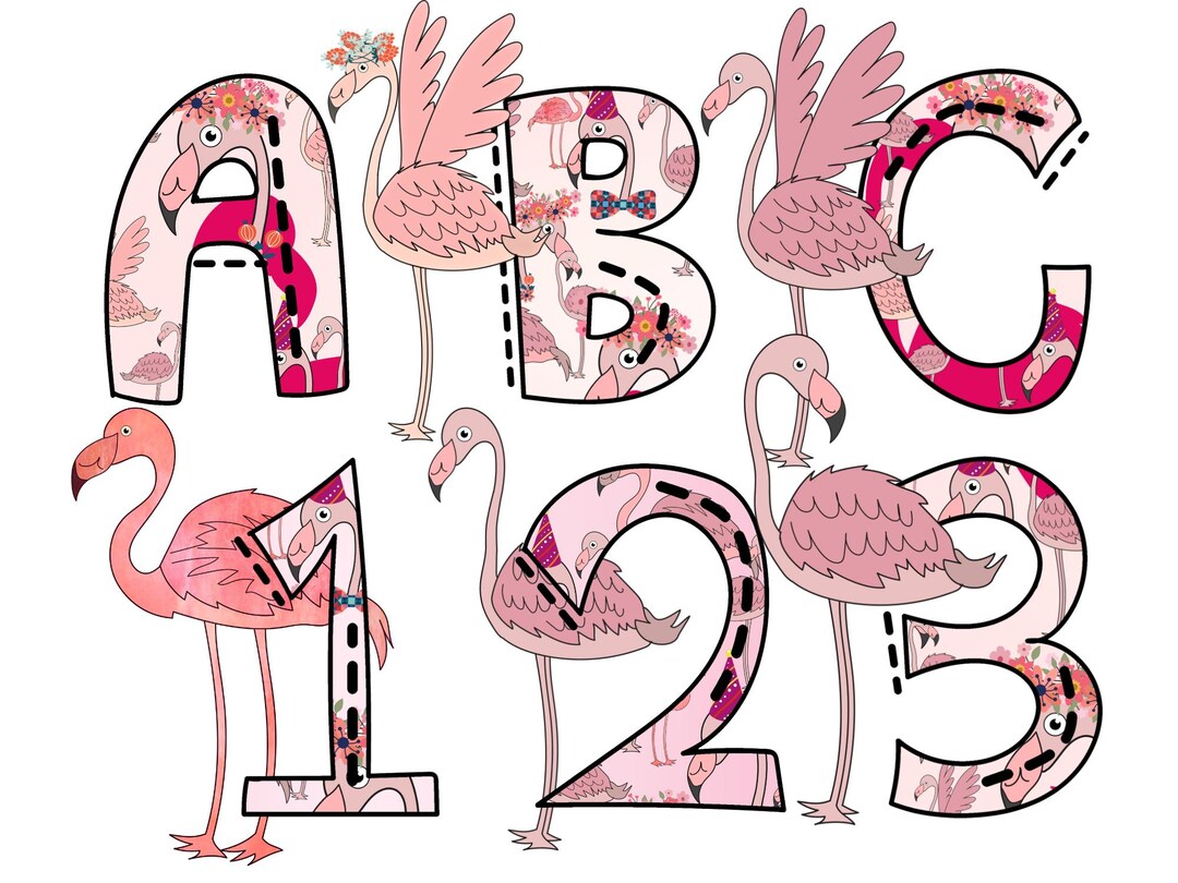 Flamingo Fonts, Doodle Alphabet Png, Pink Bird Letter Pdf, Cute Font ...