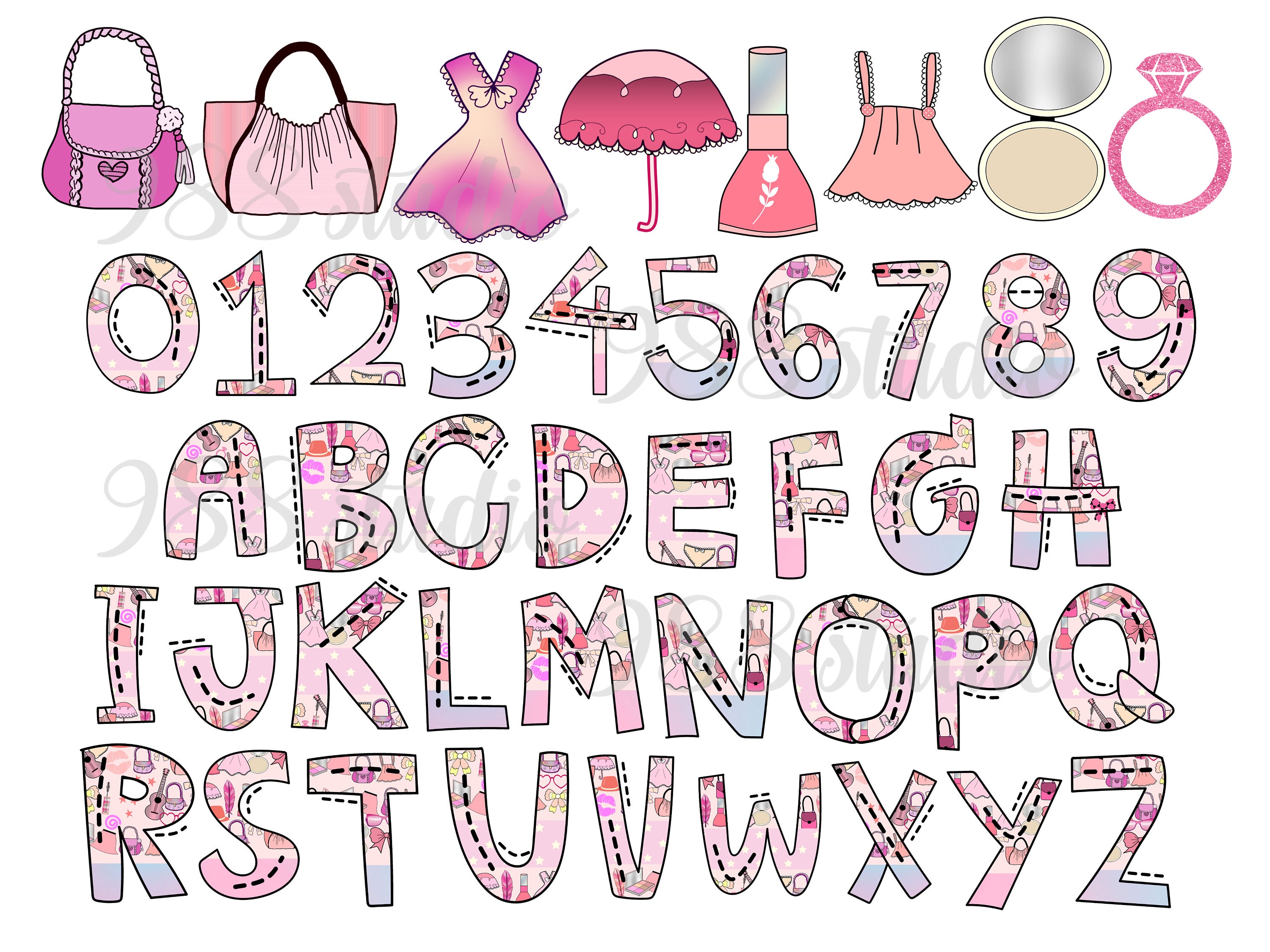Fashion Alphabet Letters, Pink Font, Fashion Clip Art, Doodle Font ...
