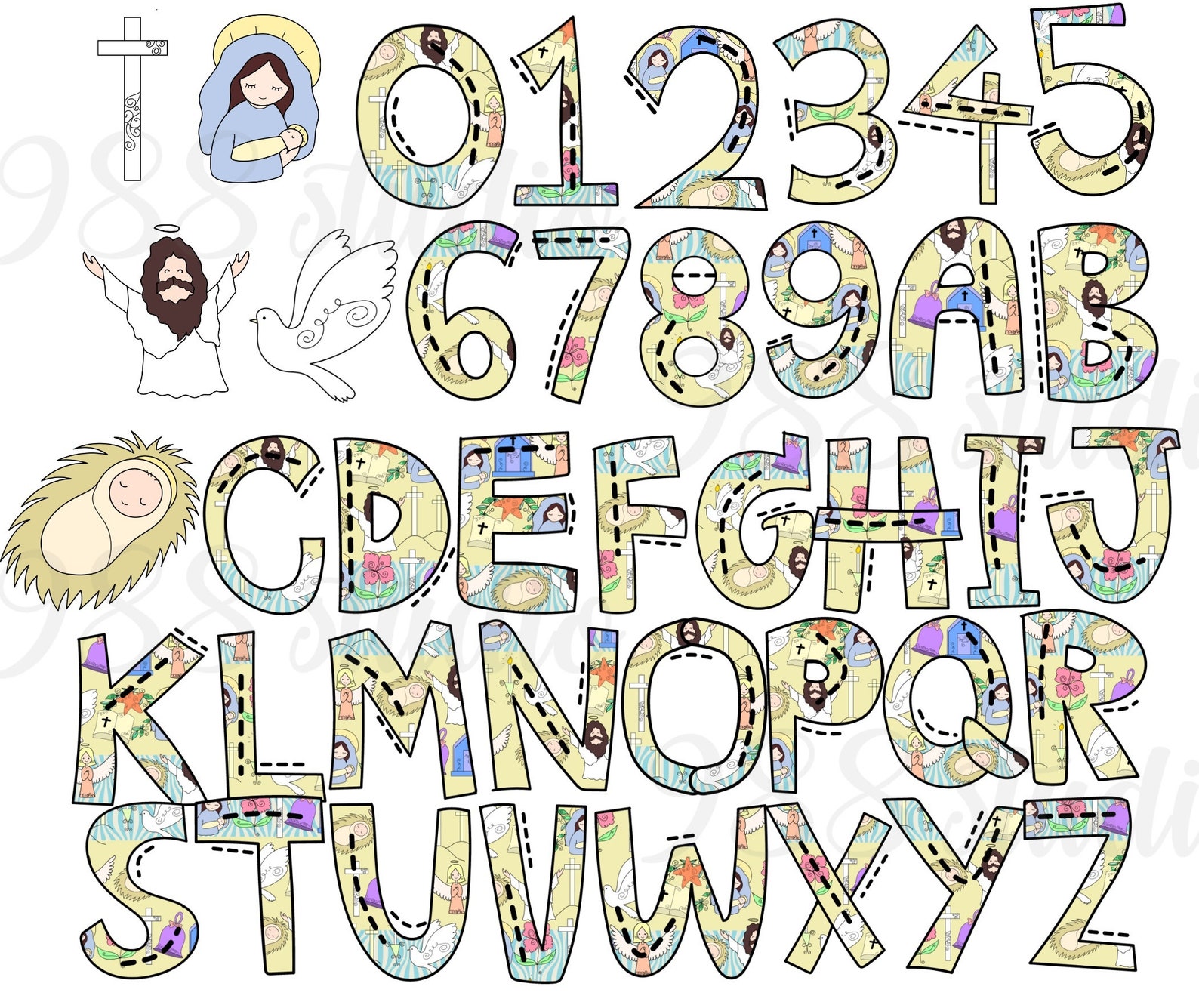 Jesus Fonts, Christian Alphabet Png, Doodle Jesus Mary Mother, God Png ...