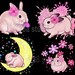 Rabbit Clip Art, Cute Flowers Rabbit Sublimation, Rabbit on Moon ...