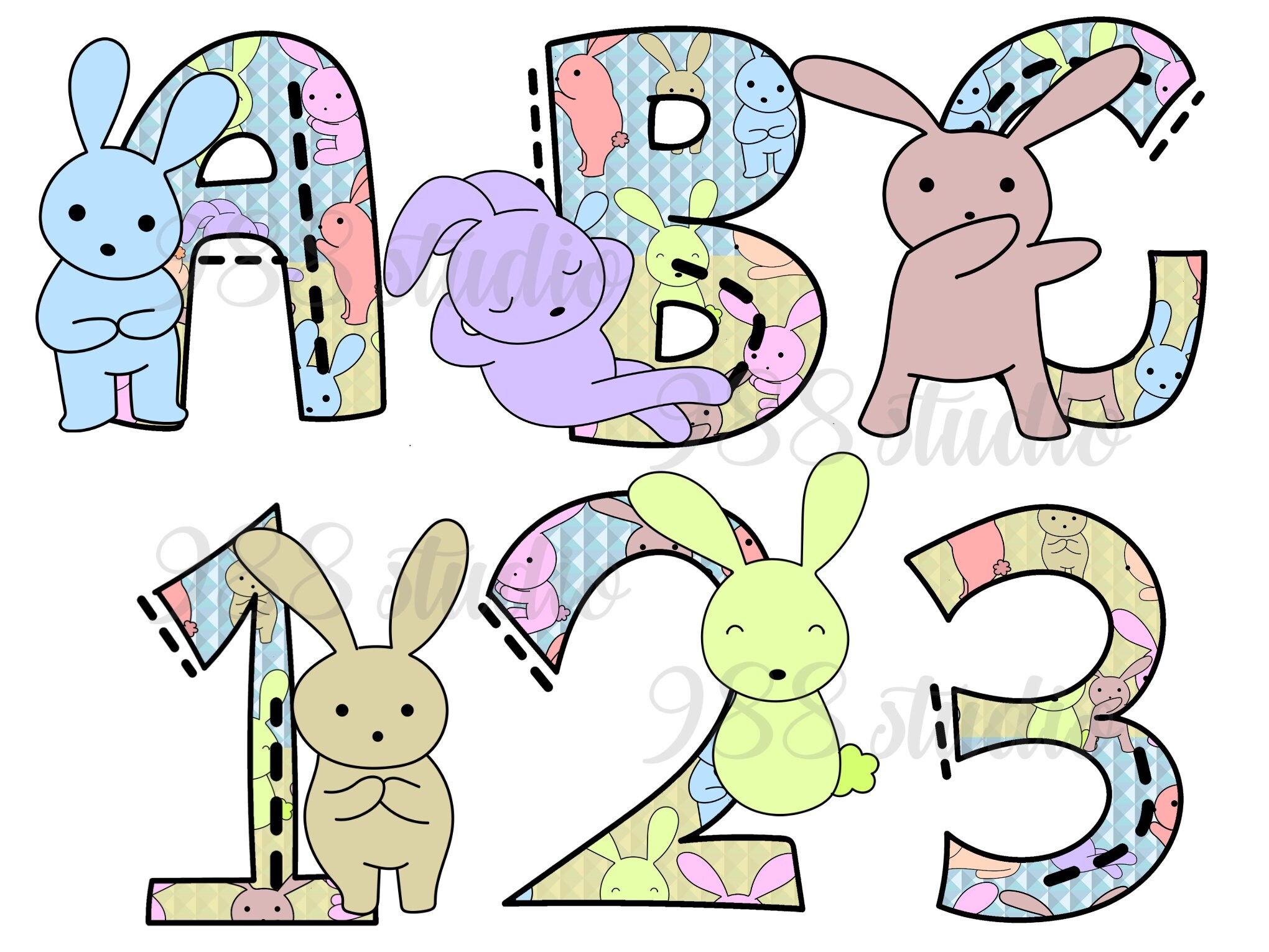 Rabbit Fonts, Doodle Rabbit Png, Kawaii Alphabet Png, Pdf, Cute Letters ...