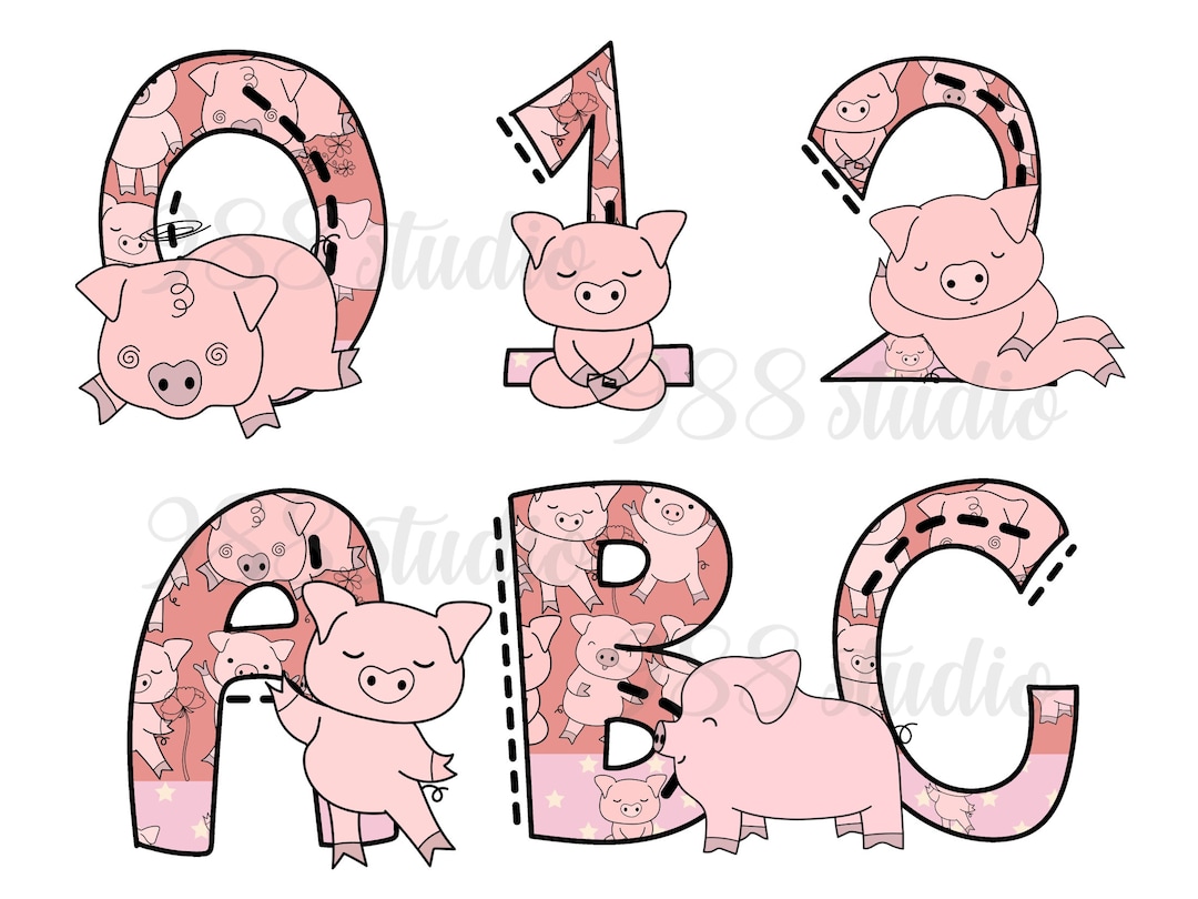Pig Fonts, Doodle Pig Art, Animal Alphabet Png, Pdf, Cute Pig, Pig ...