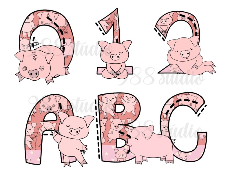 Pig Fonts, Doodle Pig Art, Animal Alphabet Png, Pdf, Cute Pig, Pig ...
