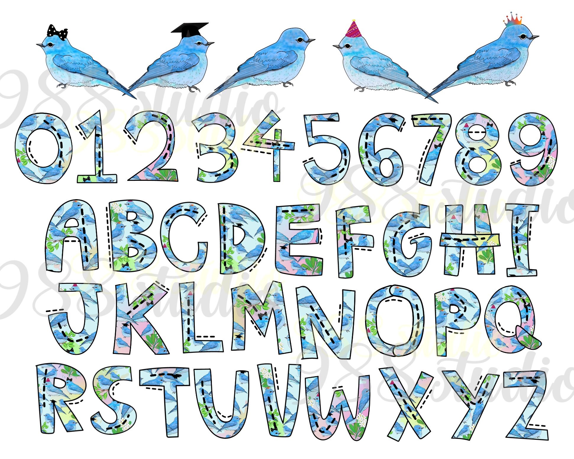 Bird Fonts, Doodle Alphabet Png, Bluebird Alphabet Png, Pdf, Cute ...