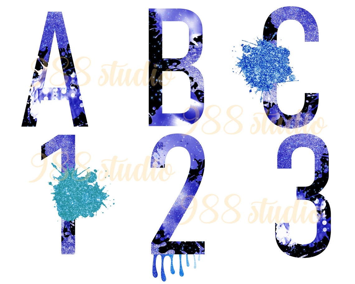 Splatter Alphabet Png, Splash Font, Sparkle Blue Letters Png, Uppercase ...