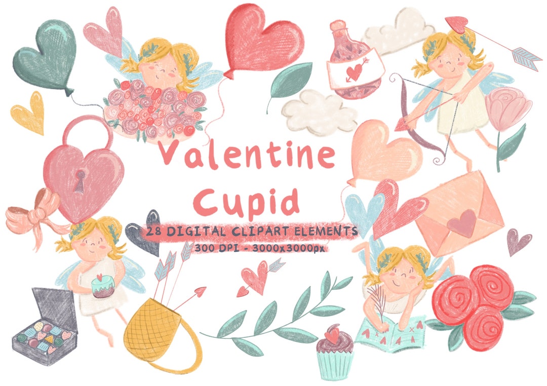 Cute Valentines Day Cupid Clipart - Etsy