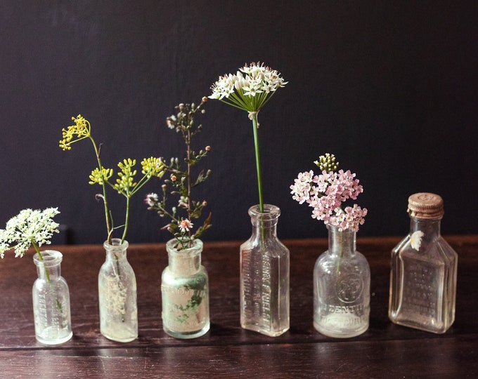 Collection of Six Antique Miniature Bottles Vials - Antique Glass ...