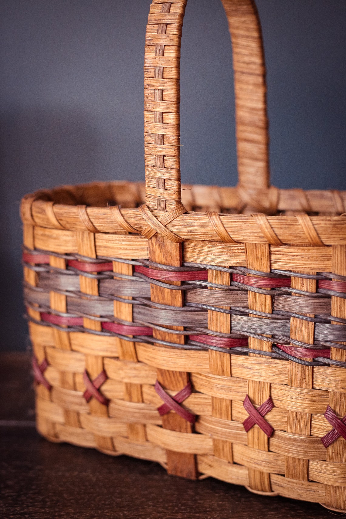 Narrow Rectangular Flat Bottom Dyed Splint Basket With Wood - Etsy