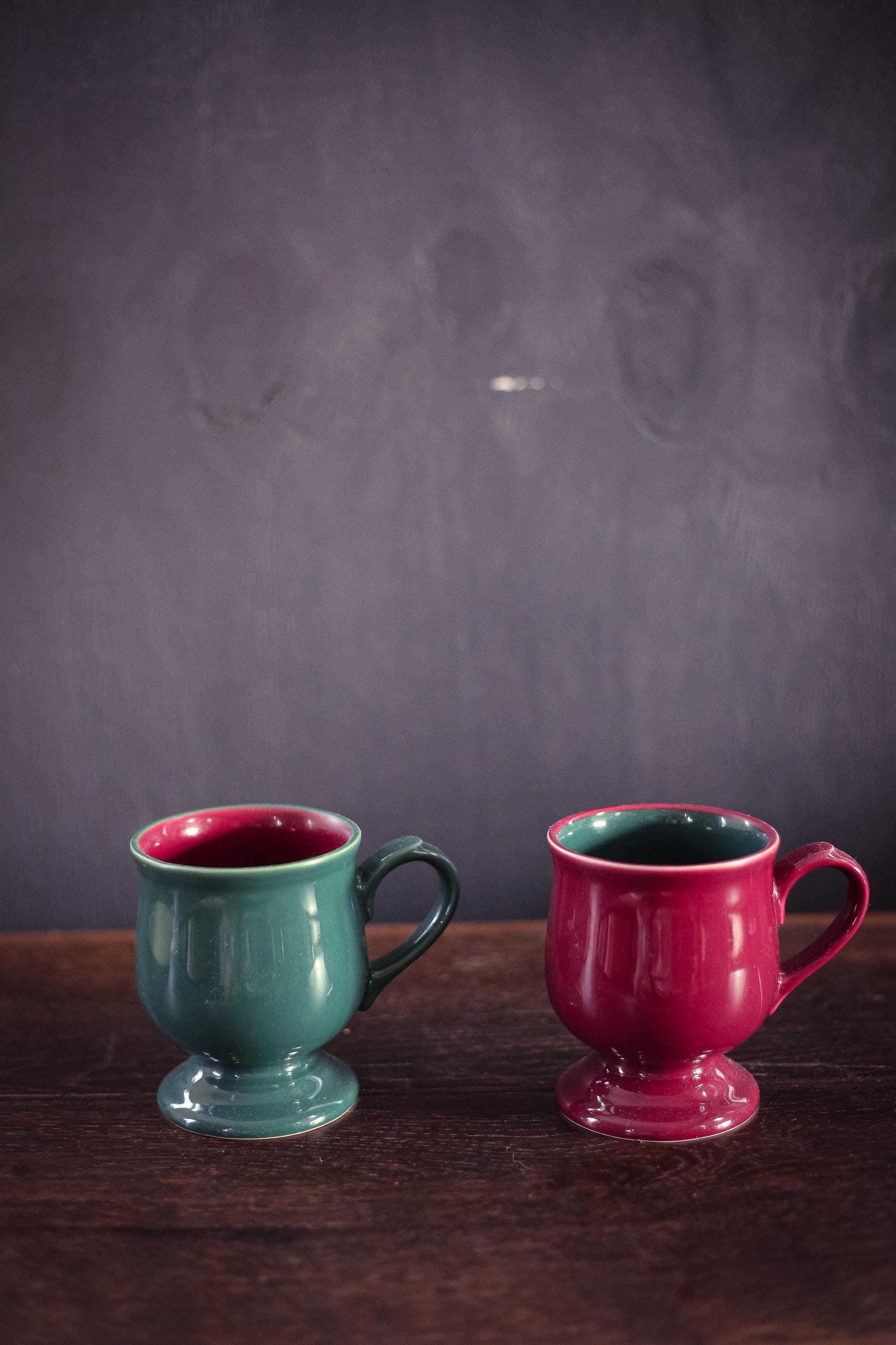 Pair of Mix/match Mugs Maroon & Teal - Vintage Tea/coffee Cups - Etsy