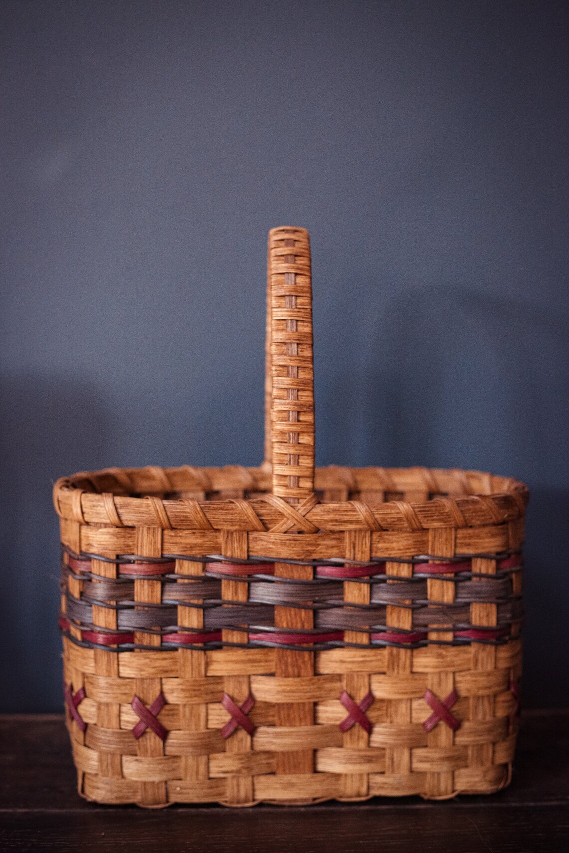Narrow Rectangular Flat Bottom Dyed Splint Basket With Wood - Etsy
