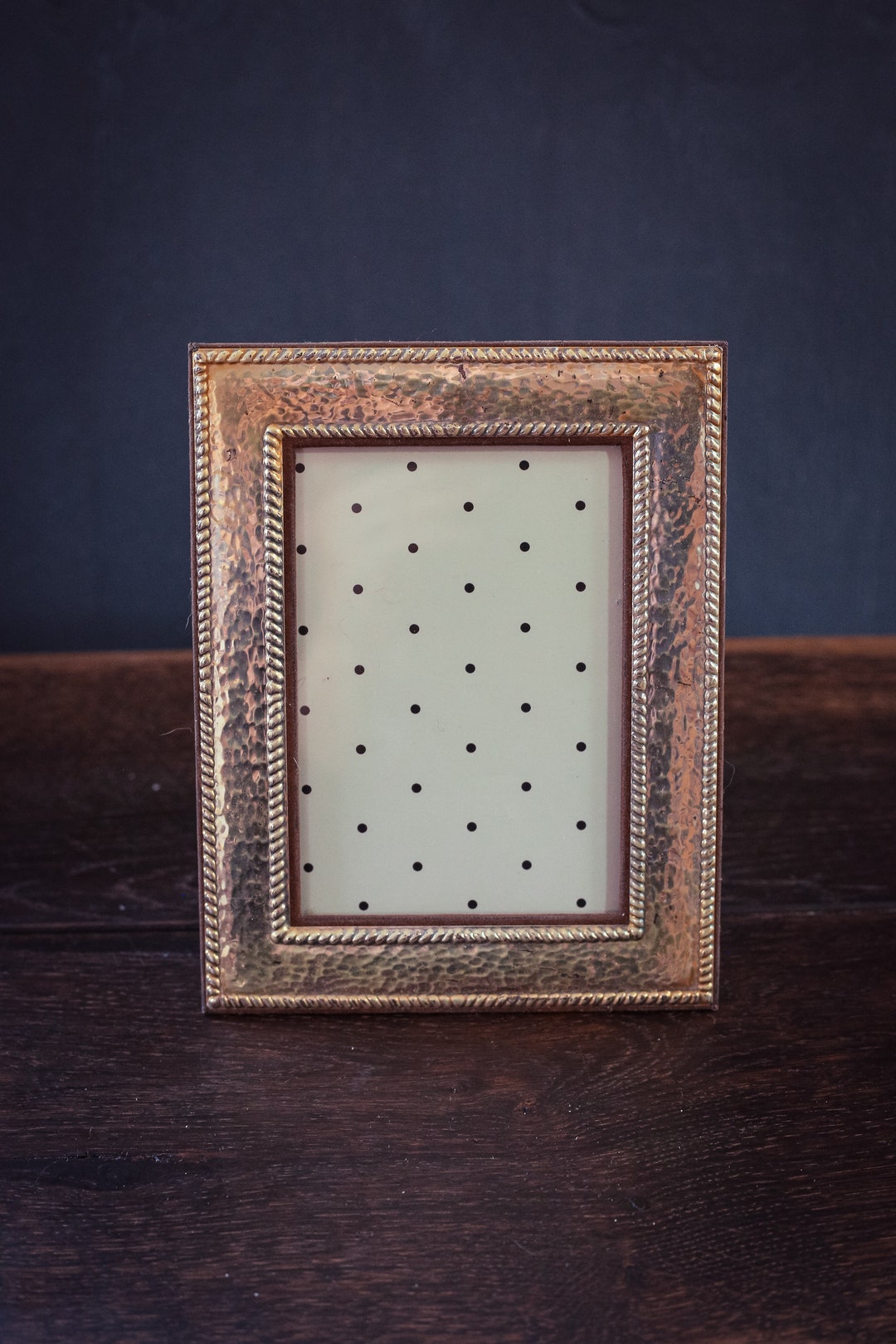 Brass and Microsuede Picture Frame - Vintage Hammered Brass Photo Frame ...