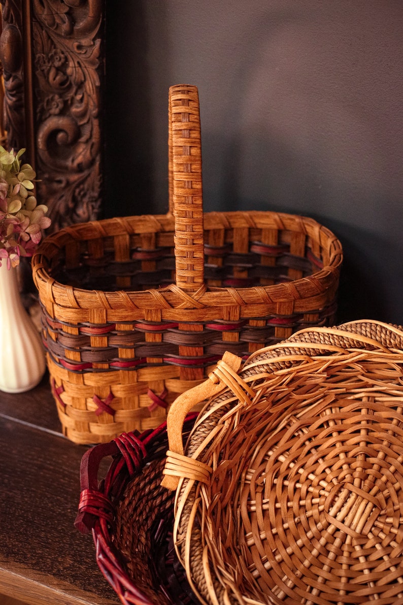 Narrow Rectangular Flat Bottom Dyed Splint Basket With Wood | Etsy