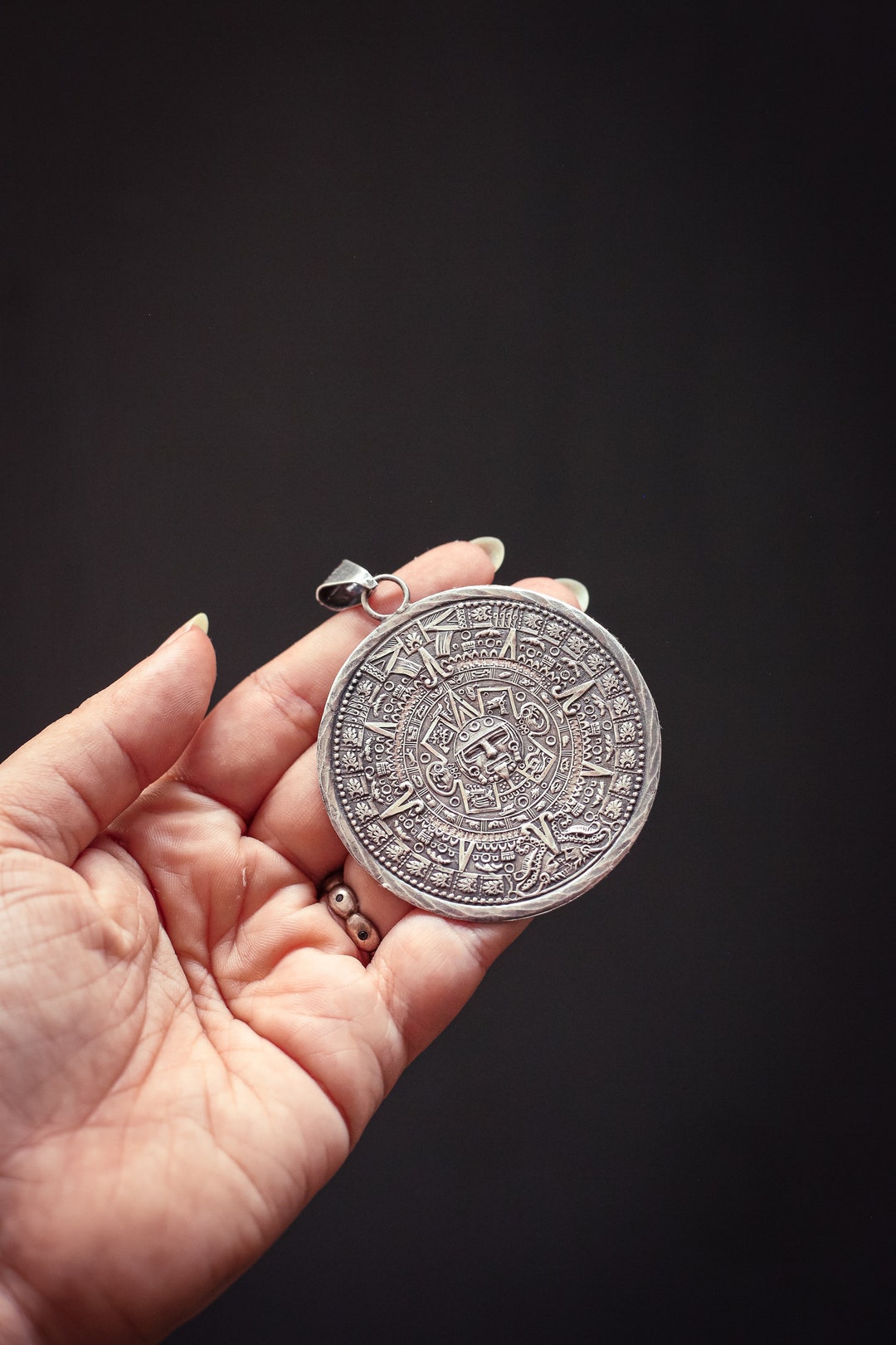 Mayan Sterling Silver Reversible Pendant - Vintage Estate Jewelry Two ...