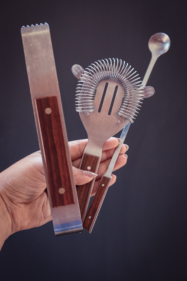 Japanese Steel and Rosewood Bar Tools Set of 3 - Vintage Midcentury ...