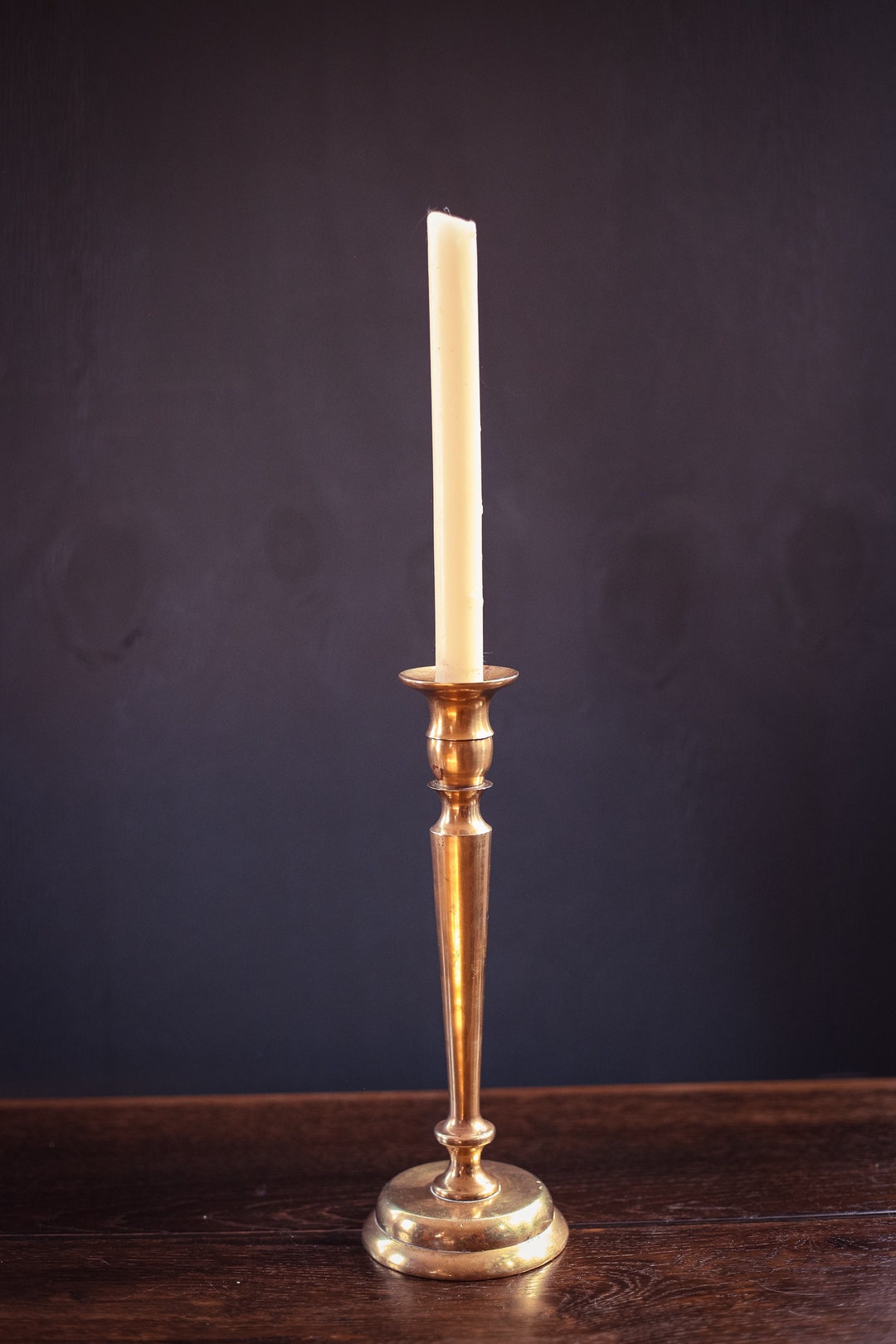 Tall Solid Brass Candle Holder - Vintage Midcentury Modern Brass Candle ...
