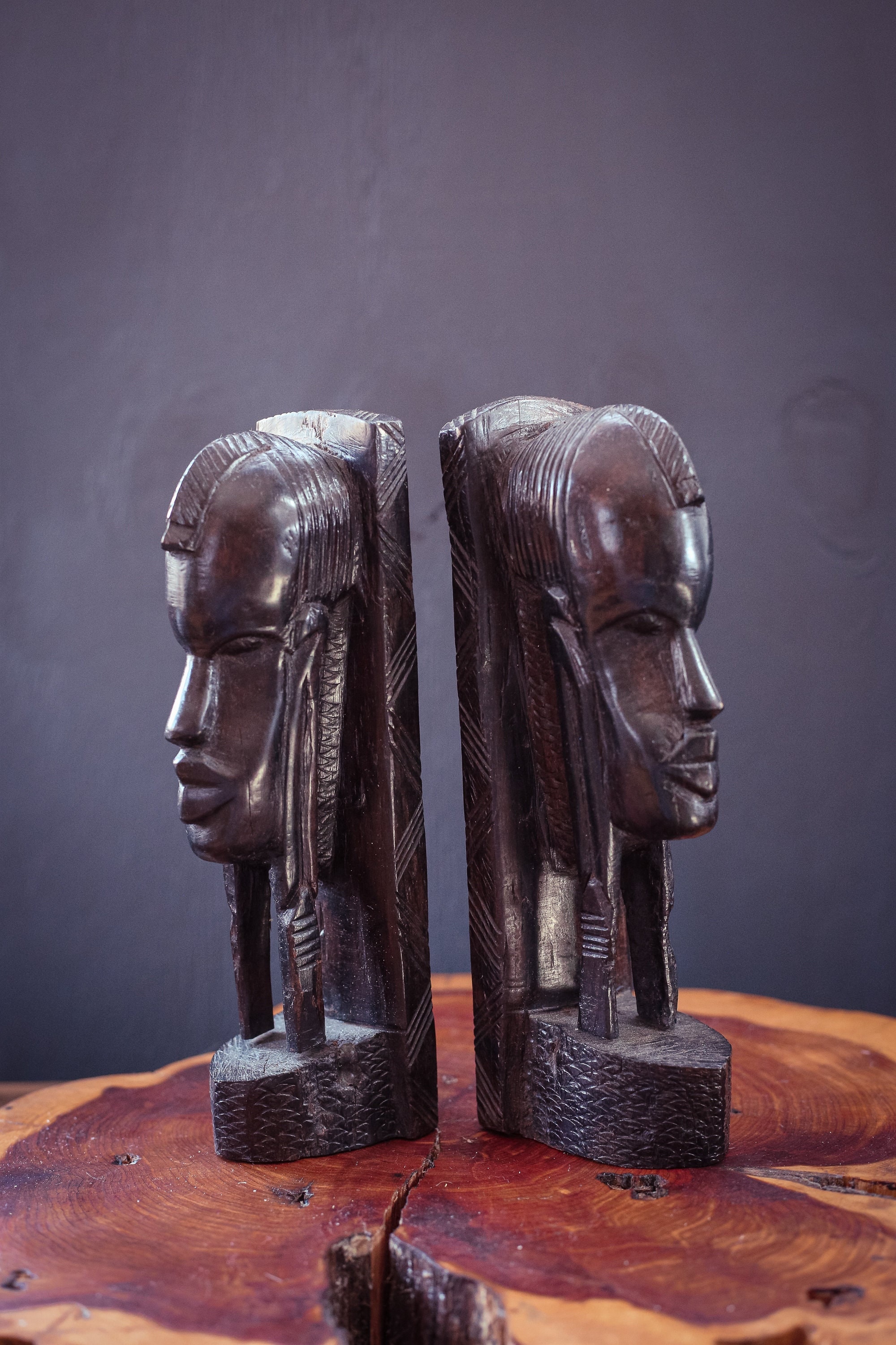 Wooden Carved Head Bookends Vintage African Carved Wood Book Ends - Etsy