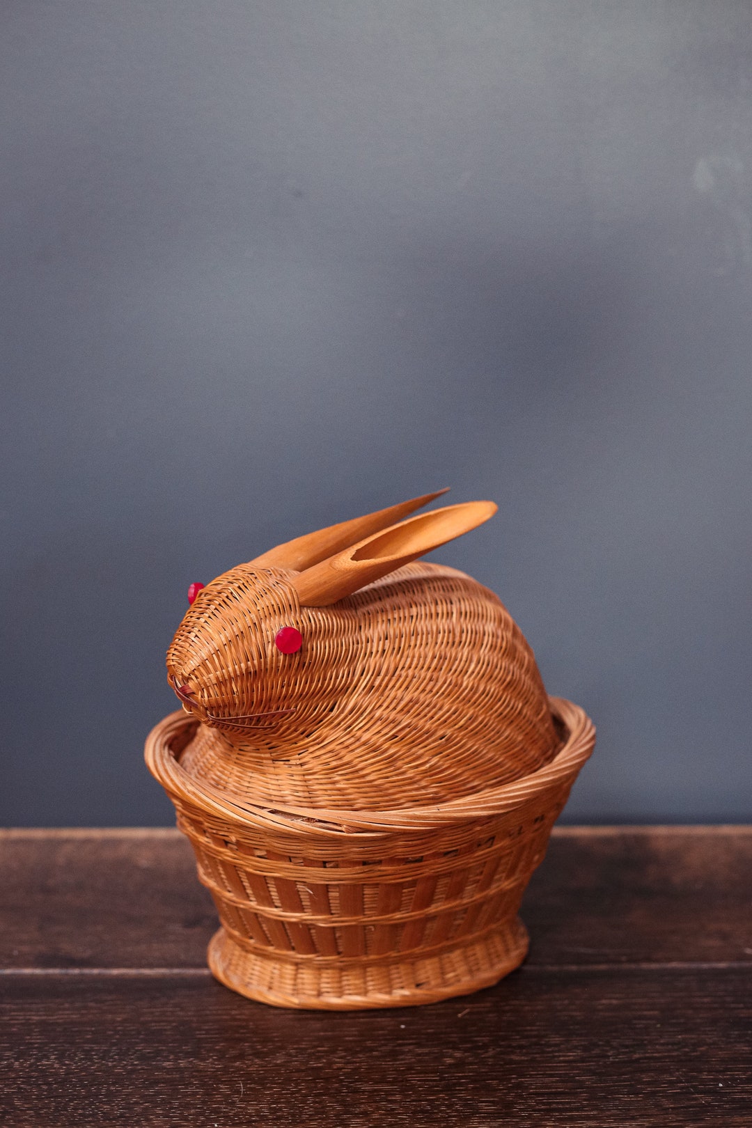 Rabbit Shaped Wicker/rattan Basket With Lid Vintage Two Piece ...