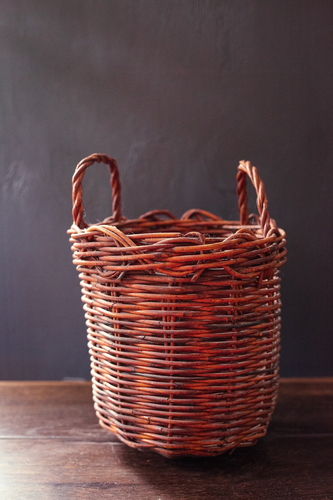 Rustic Branch Basket With Round Irregular Shape and Side Handles ...