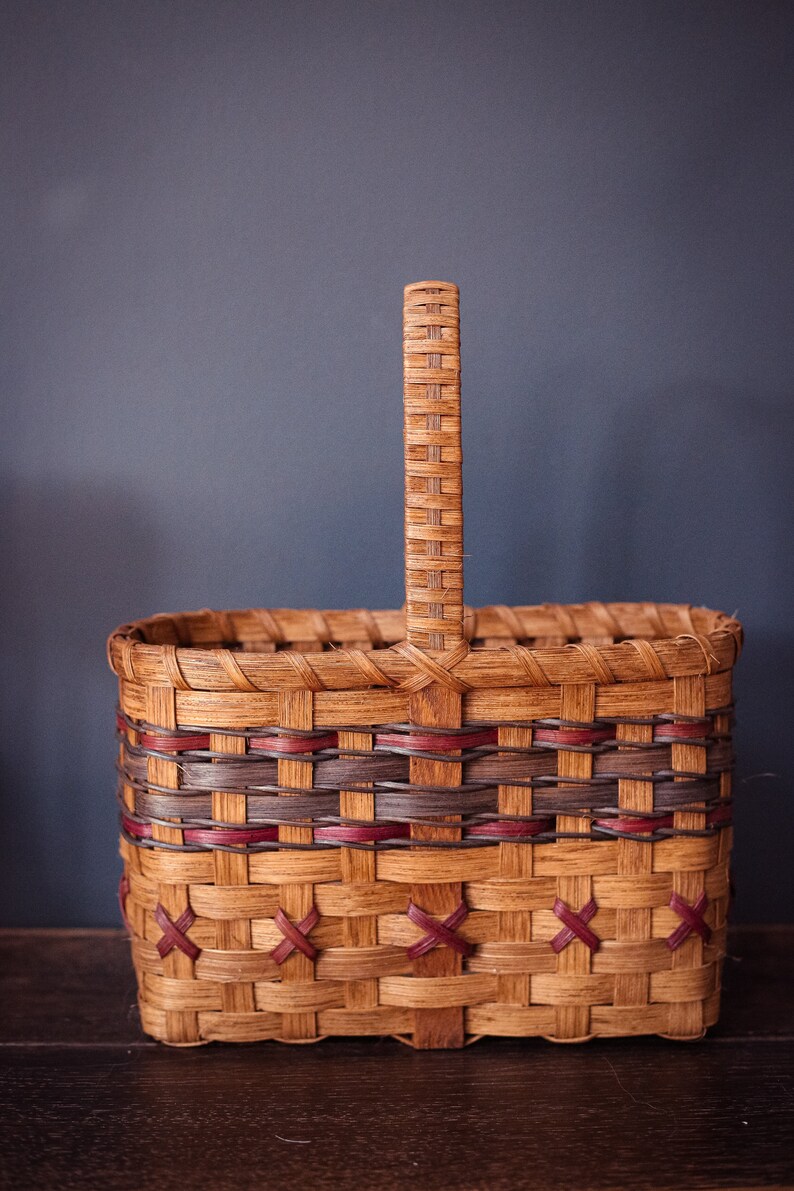 Narrow Rectangular Flat Bottom Dyed Splint Basket With Wood - Etsy
