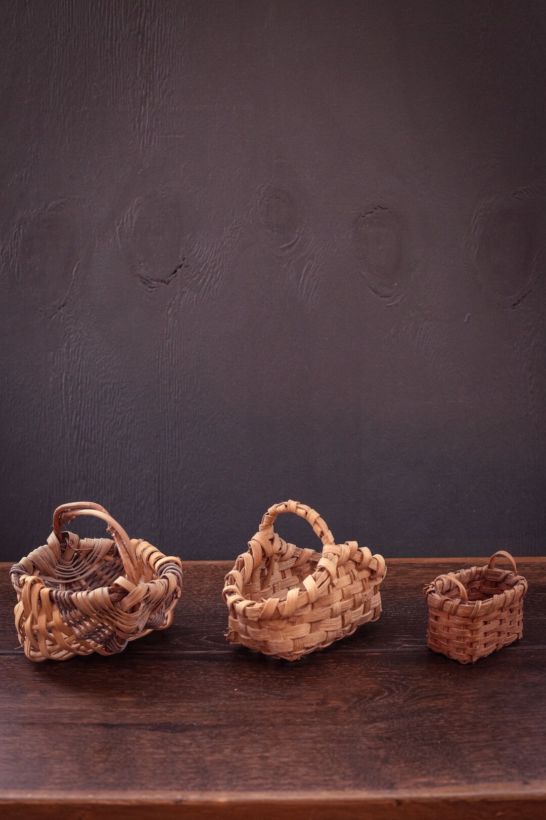 Miniature Wood Wicker Baskets With Handles - Vintage Mini Baskets ...