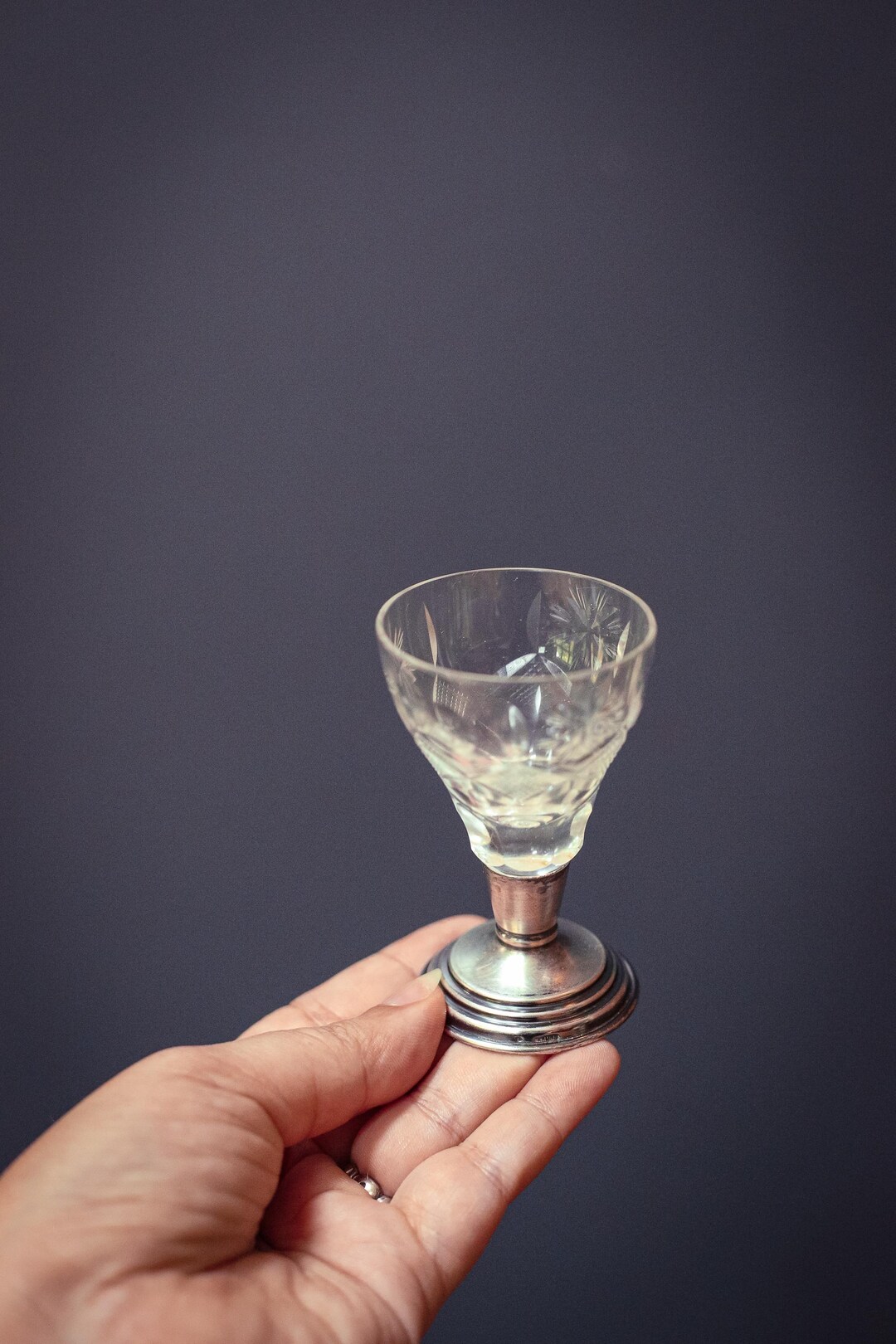 Small Crystal Cordial Cup With Sterling Silver Base - Antique Cut Glass ...
