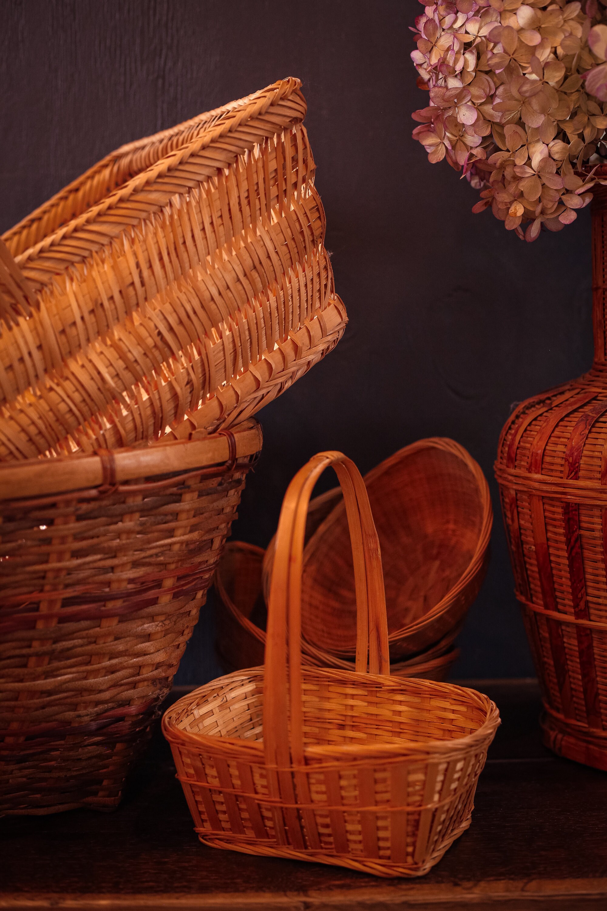 Small Wicker/rattan Bamboo Basket Rectangular Flat Bottom With Handle ...