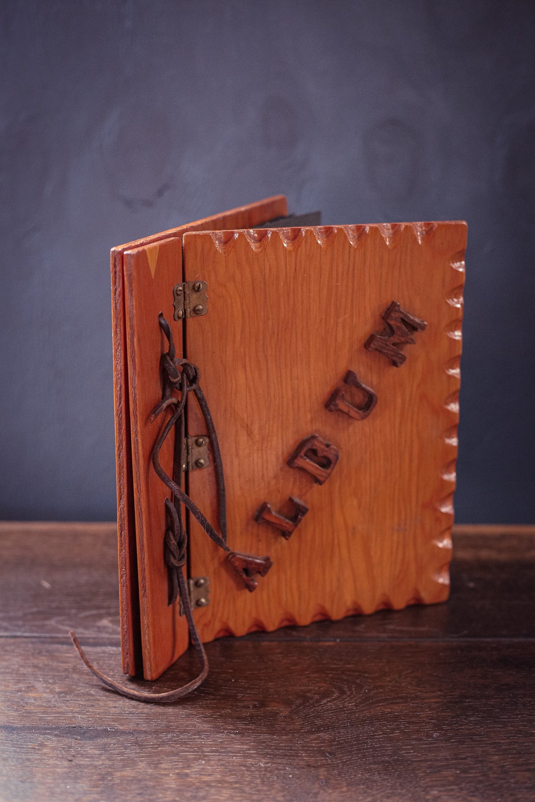 Wood Photo Album With Leather Binding - Vintage Wooden Album Cover - Etsy
