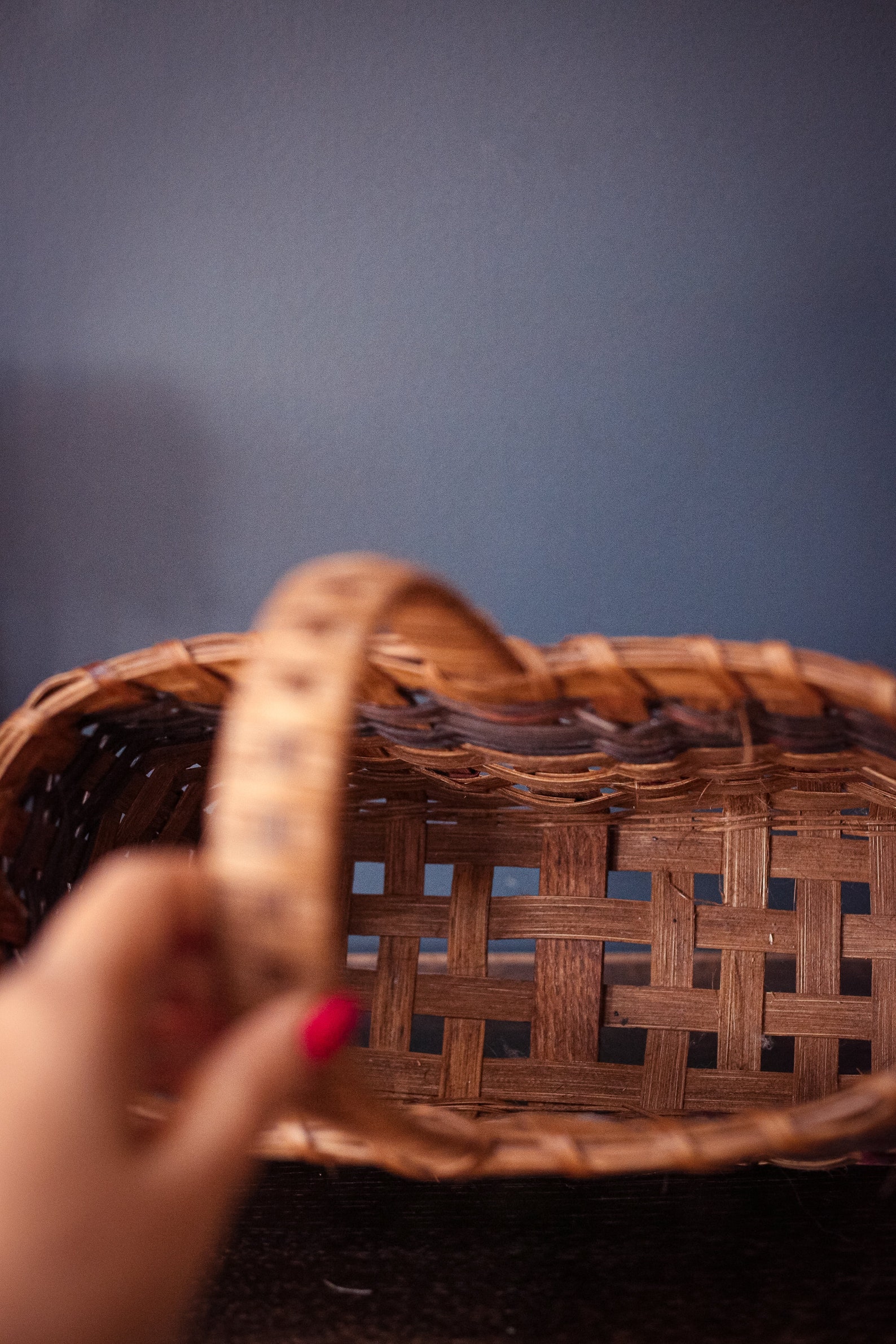 Narrow Rectangular Flat Bottom Dyed Splint Basket With Wood | Etsy
