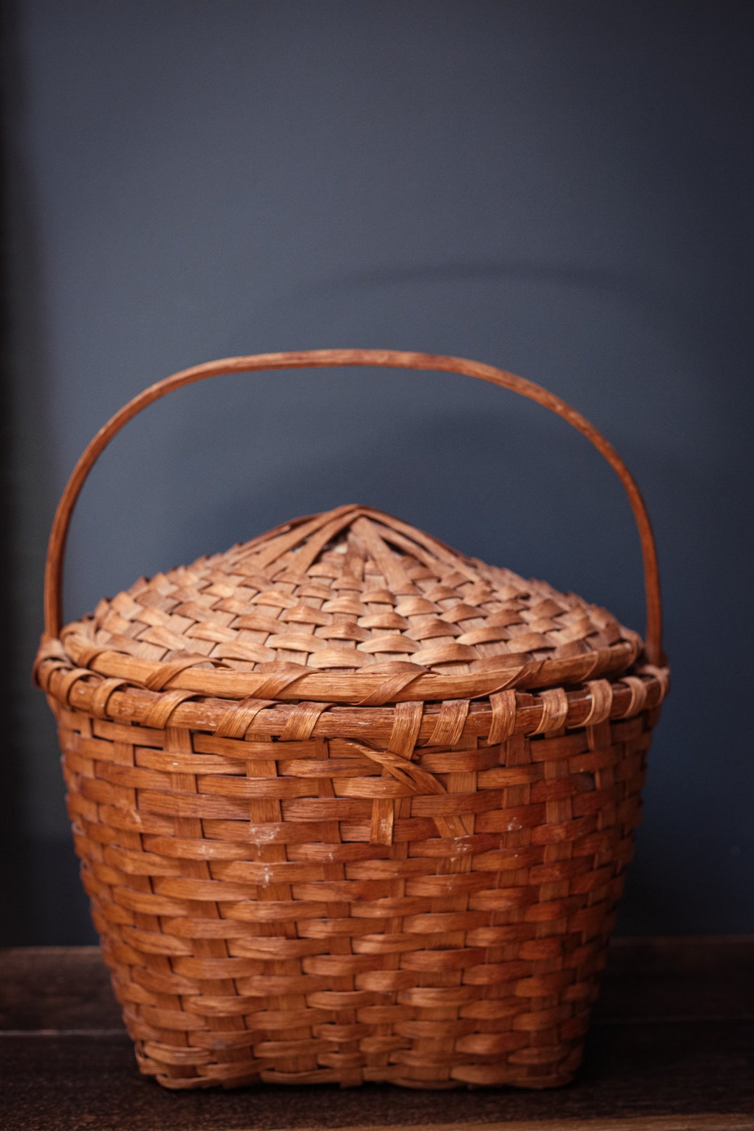 Extra Large Square to Round Shaker Style Lidded Basket With Bent Wood ...