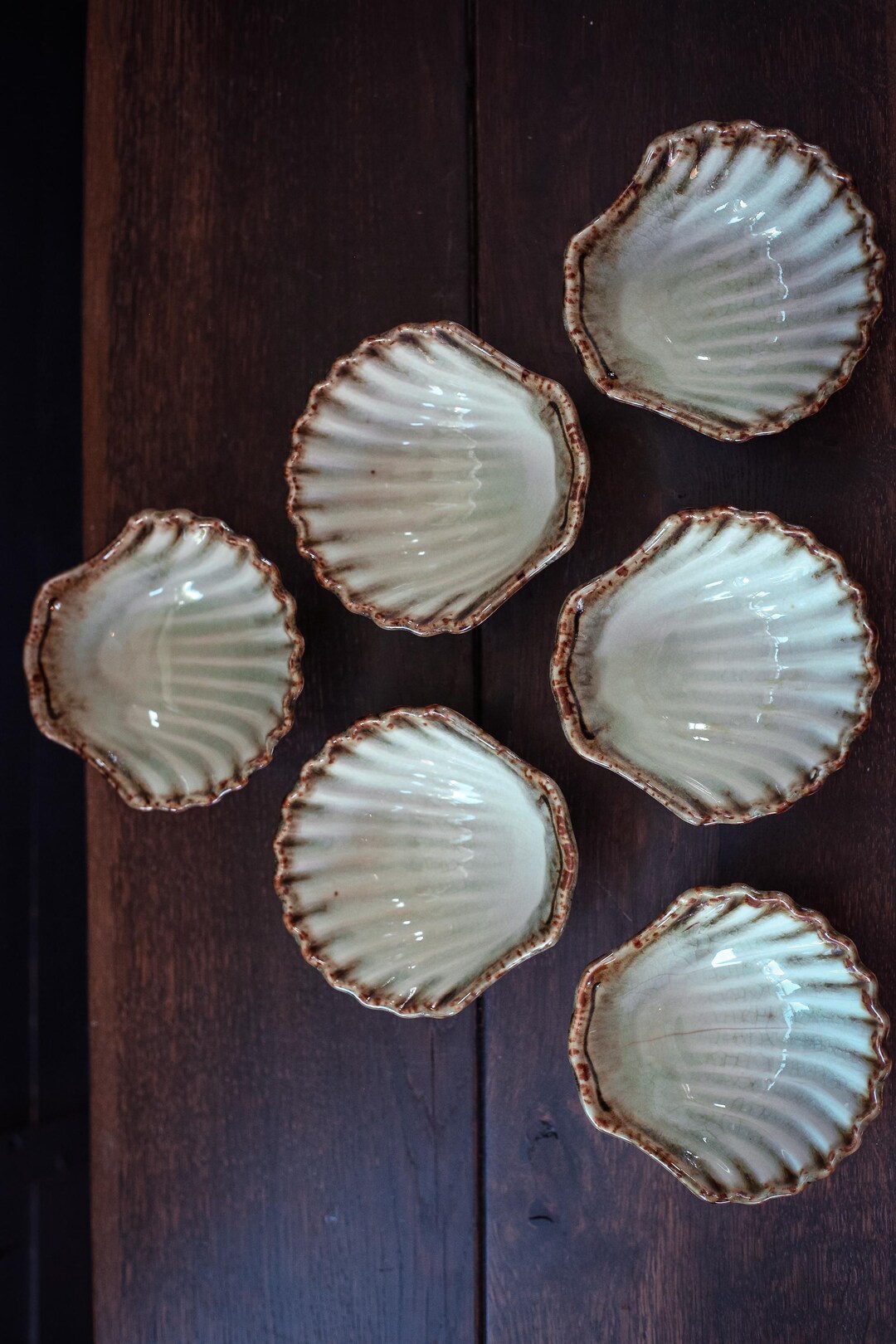 Set of 6 Shell Ceramic Dipping Bowls Drip Glaze - Vintage Studio ...