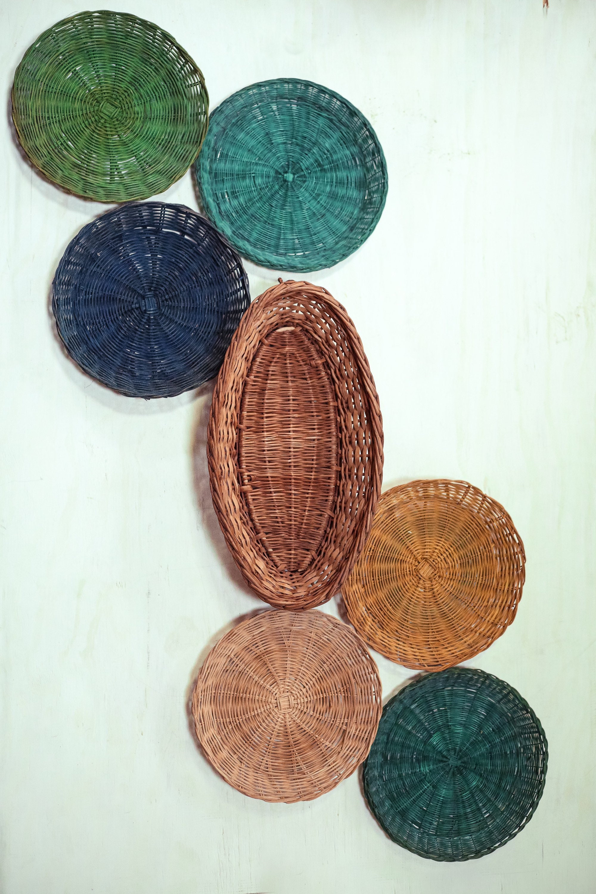 Wall Baskets With Oval, Round, Colorful Assortment Vintage Farmhouse ...